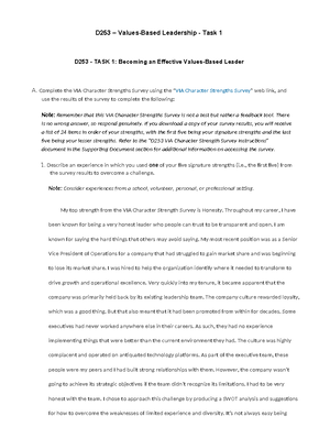 D253 v4 - RSM3 Task 2 - Task 1 - D253 – Values-Based Leadership - Task ...