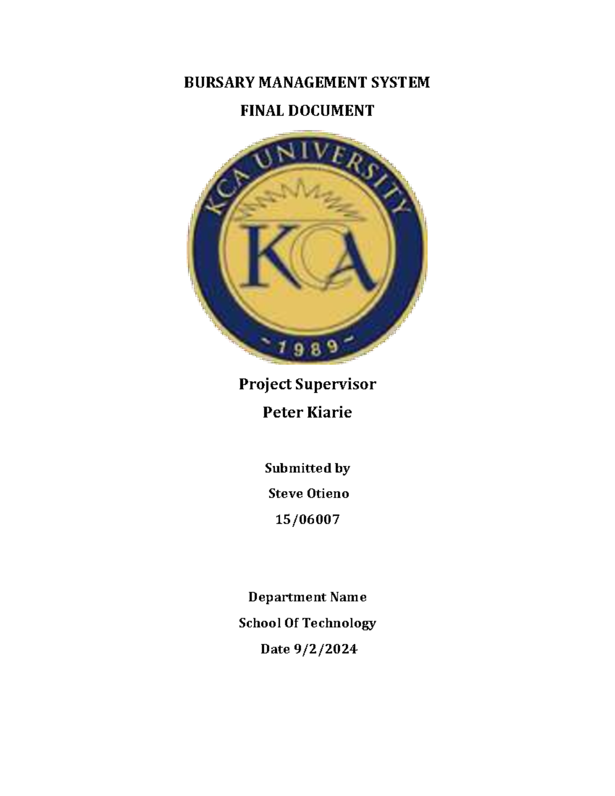 Final Project Document - BURSARY MANAGEMENT SYSTEM FINAL DOCUMENT ...