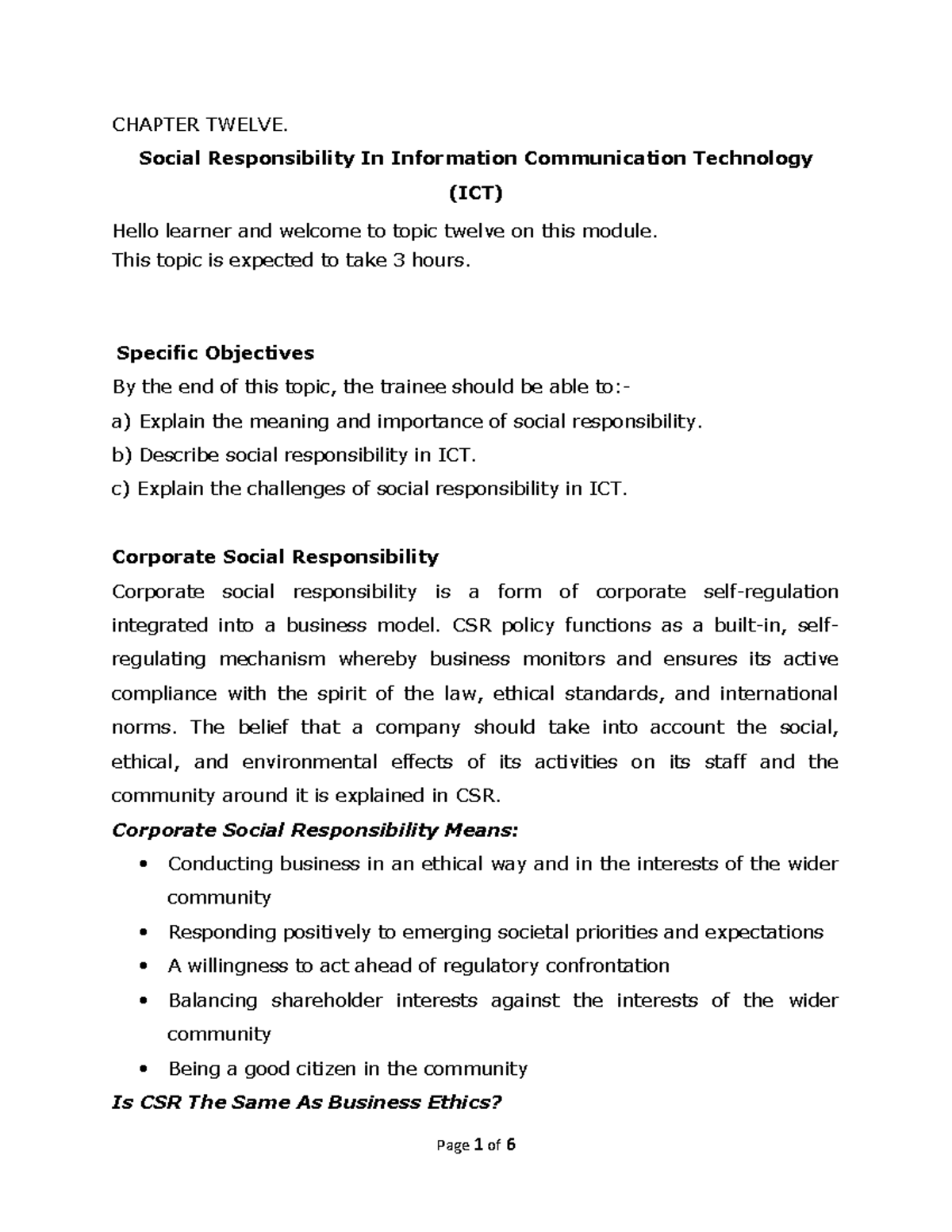 Chapter Twelve Lecture Notes Chapter Twelve Social Responsibility In Information
