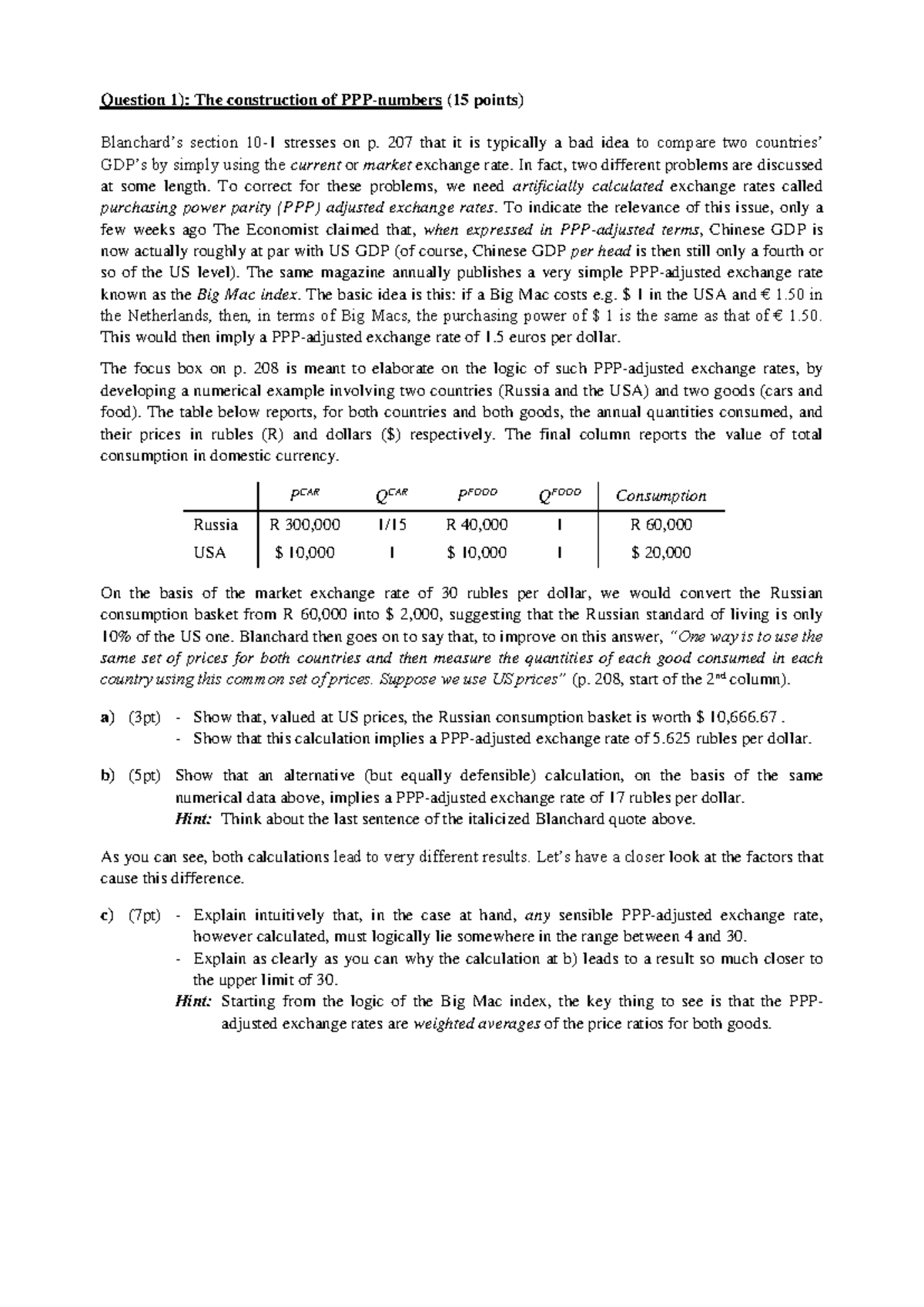Exam 2014 questions - Question 1): The construction of PPP-numbers (15 ...