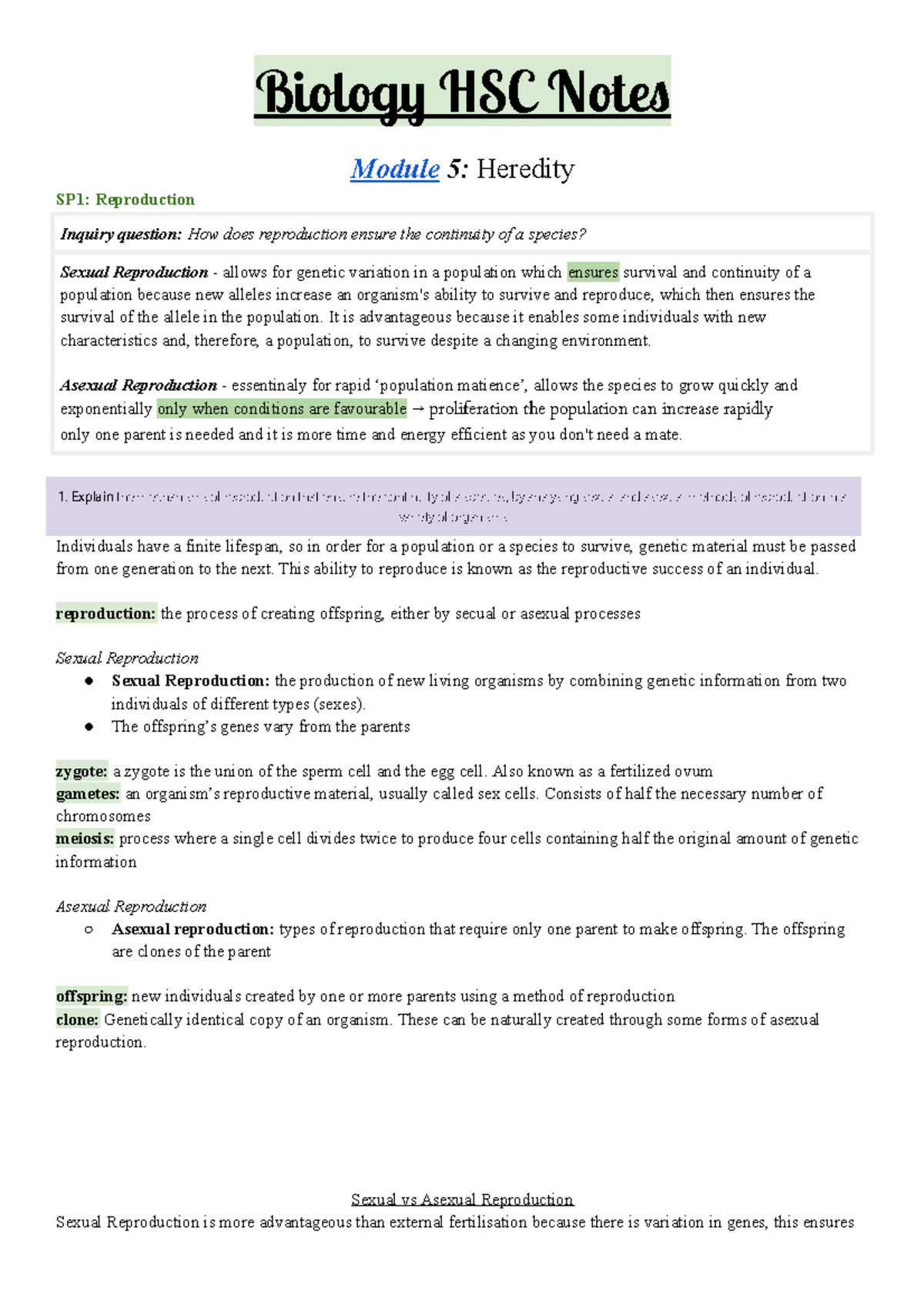 Module 5 Heredity HSC Study Notes - Biology HSC Notes Module 5 ...