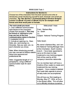 D354 Task 1 - Passed - D354-Task 1 A1. One approach to solving the ...