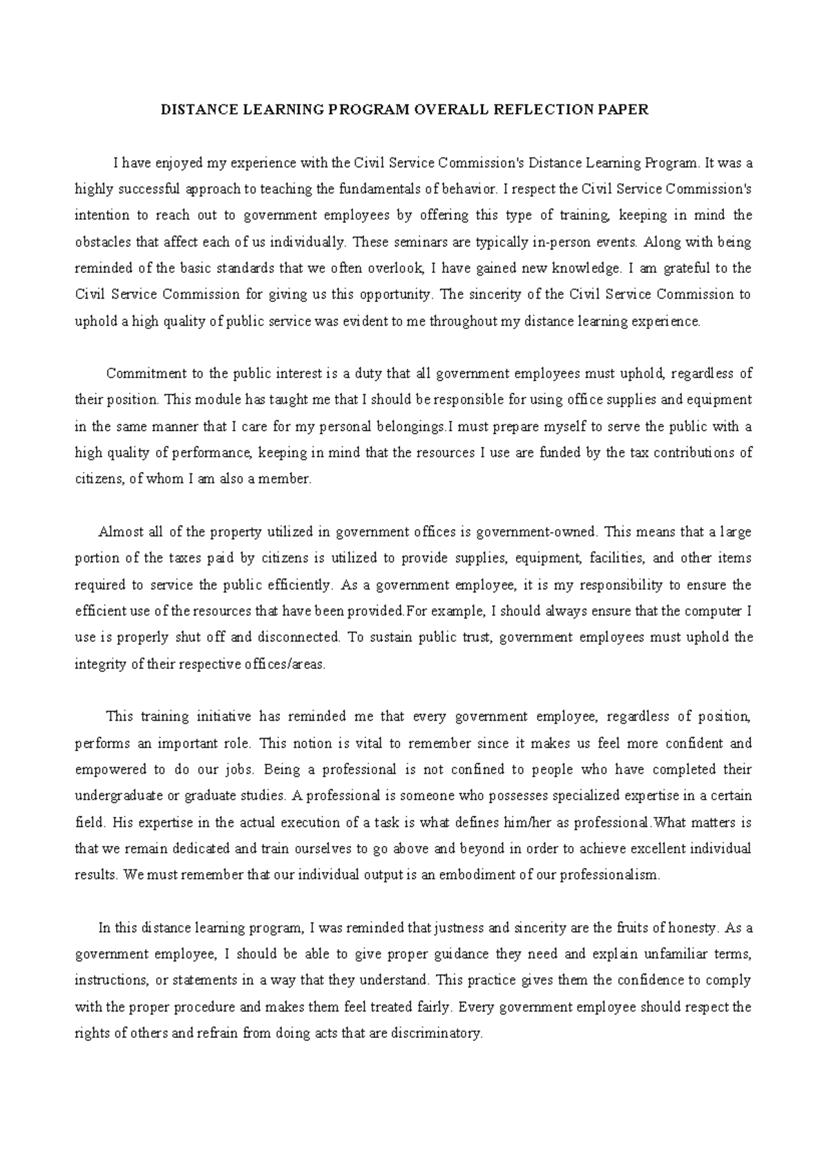 DLP Overall Reflection Paper - DISTANCE LEARNING PROGRAM OVERALL ...