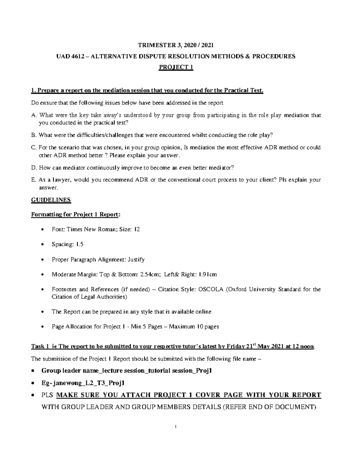 372918 Project 1 - ADR Tri 3 - 2020 21 - 1 TRIMESTER 3, 2020 / 2021 UAD ...
