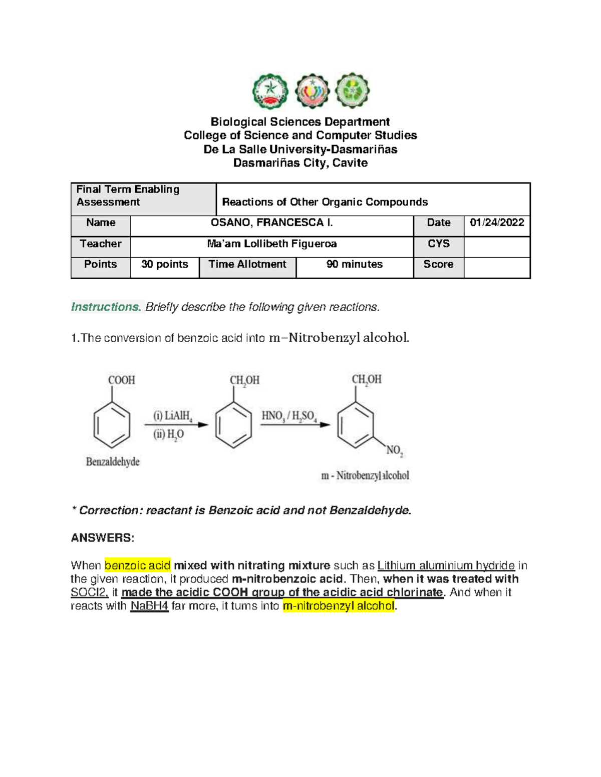 Enabling Assessment Reactions of Other Organic compounds - Biological ...