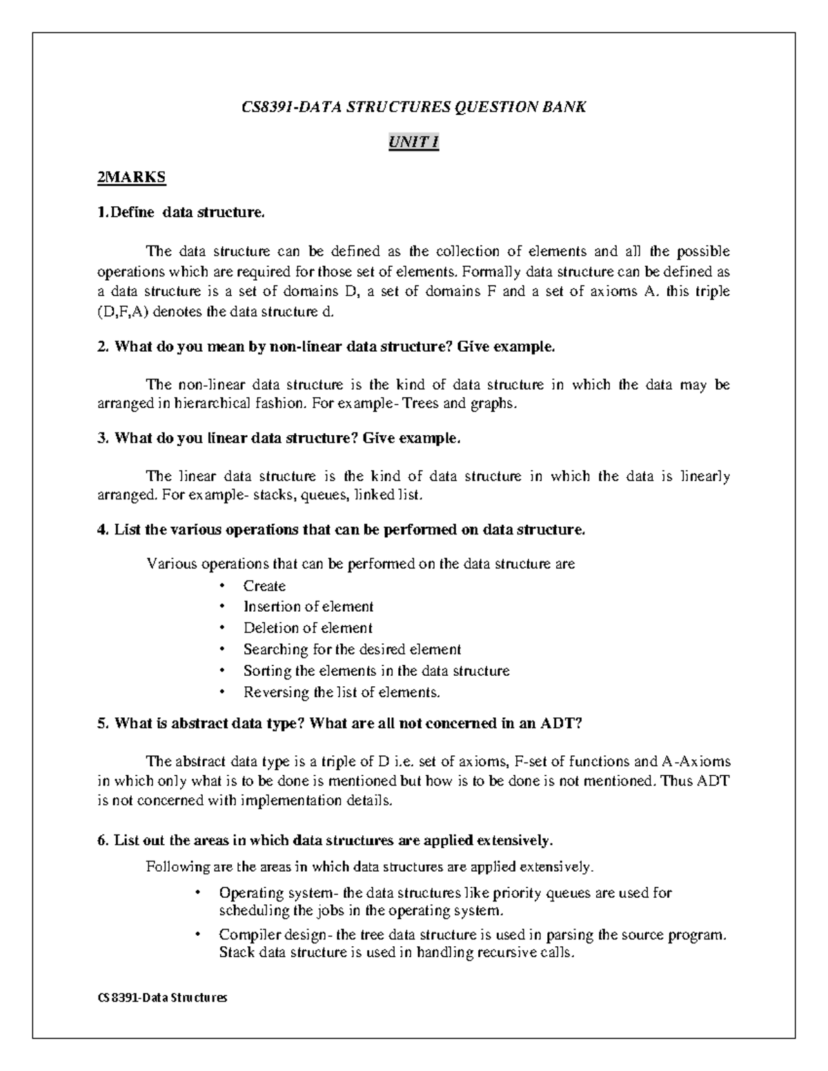 CS8391-DATA- Structures - CS8391-DATA STRUCTURES QUESTION BANK UNIT I ...