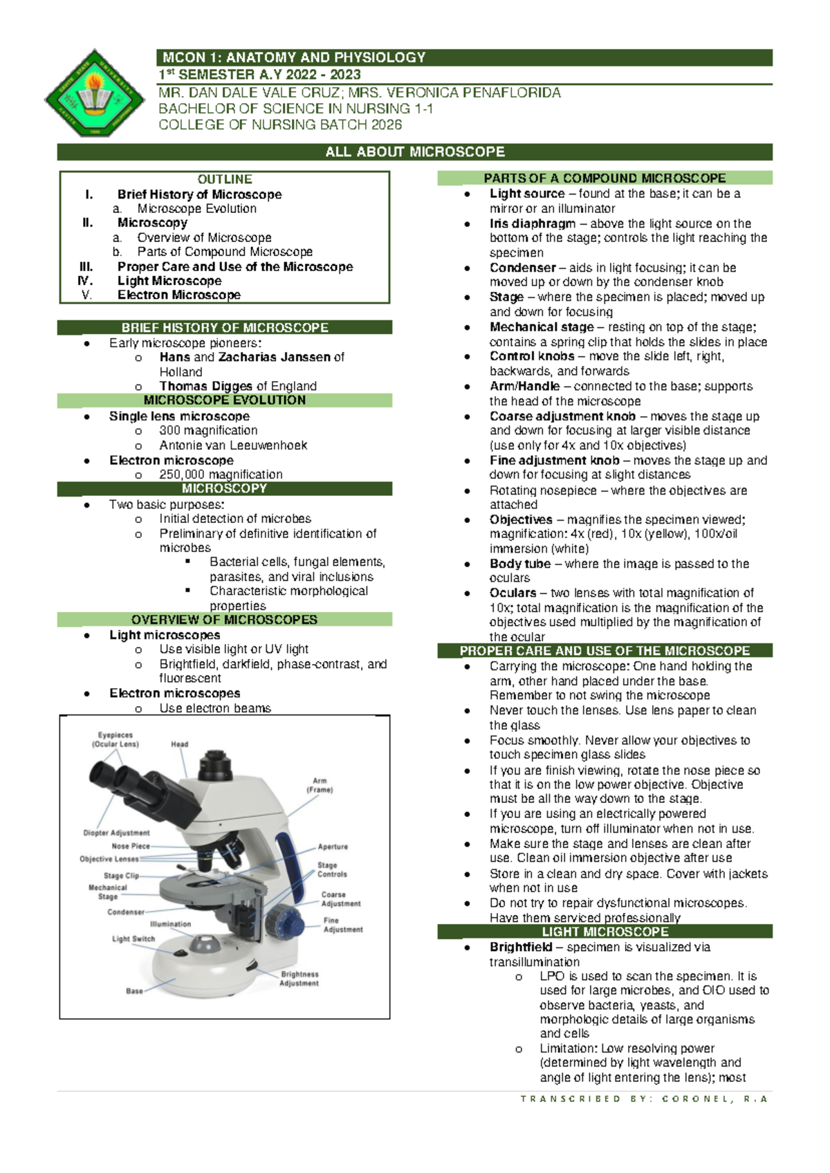Microscope-Final - Lecture - T R A N S C R I B E D B Y : C O R O N E L ...