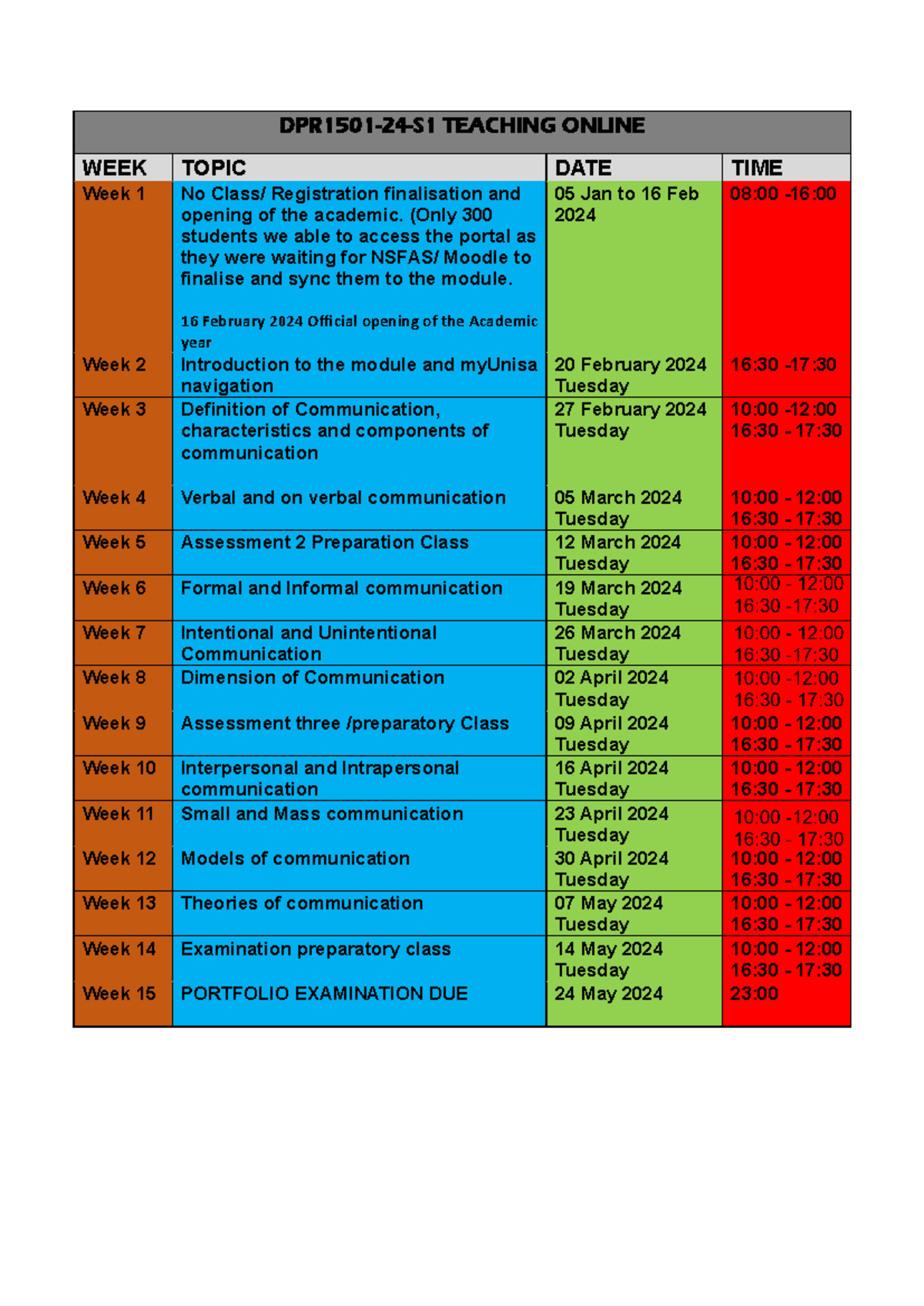 DPR1501 Class Timetable - DPR1501- 24 - S1 TEACHING ONLINE WEEK TOPIC ...