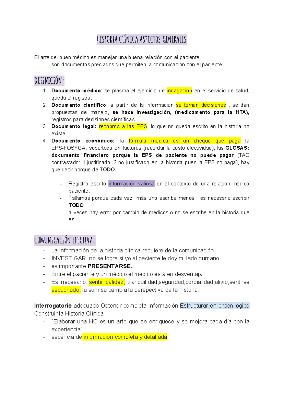 Historia Clinica - HISTORIA CLÍNICA ASPECTOS GENERALES El arte del buen ...