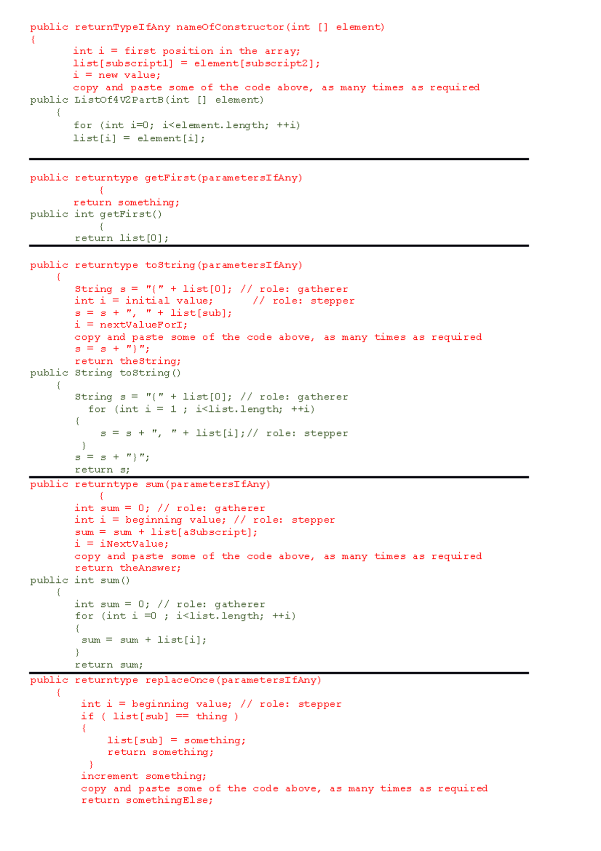 List Of 4V2Part B Solution - public returnTypeIfAny nameOfConstructor(int [] element) { int i ...