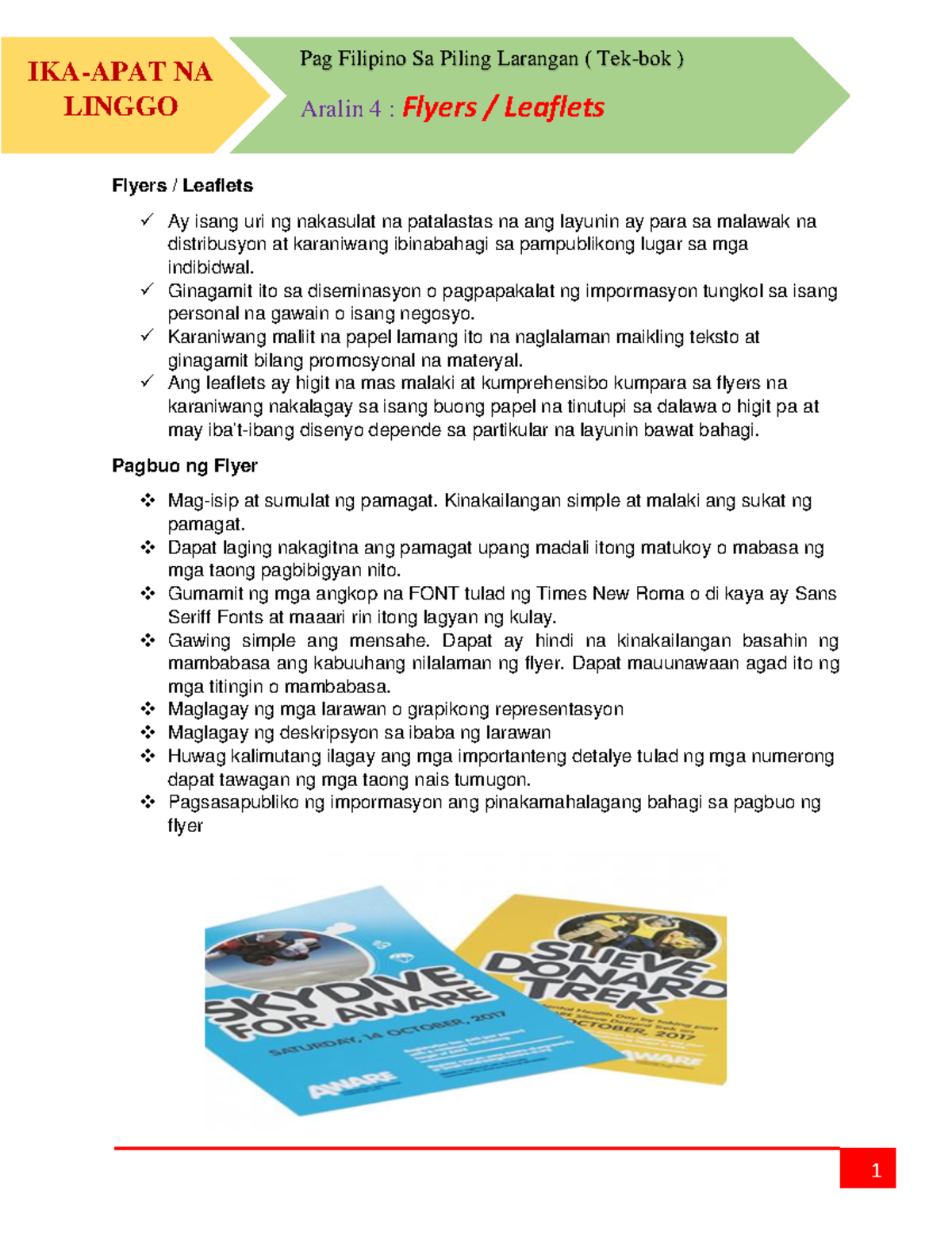 4 Modyul para sa Ika-apat na Linggo - 1 Flyers / Leaflets Ay isang uri ...