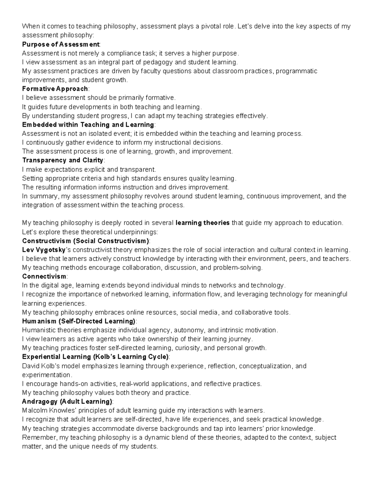 EDCC 414 TAKE HOME EXAM - When it comes to teaching philosophy ...
