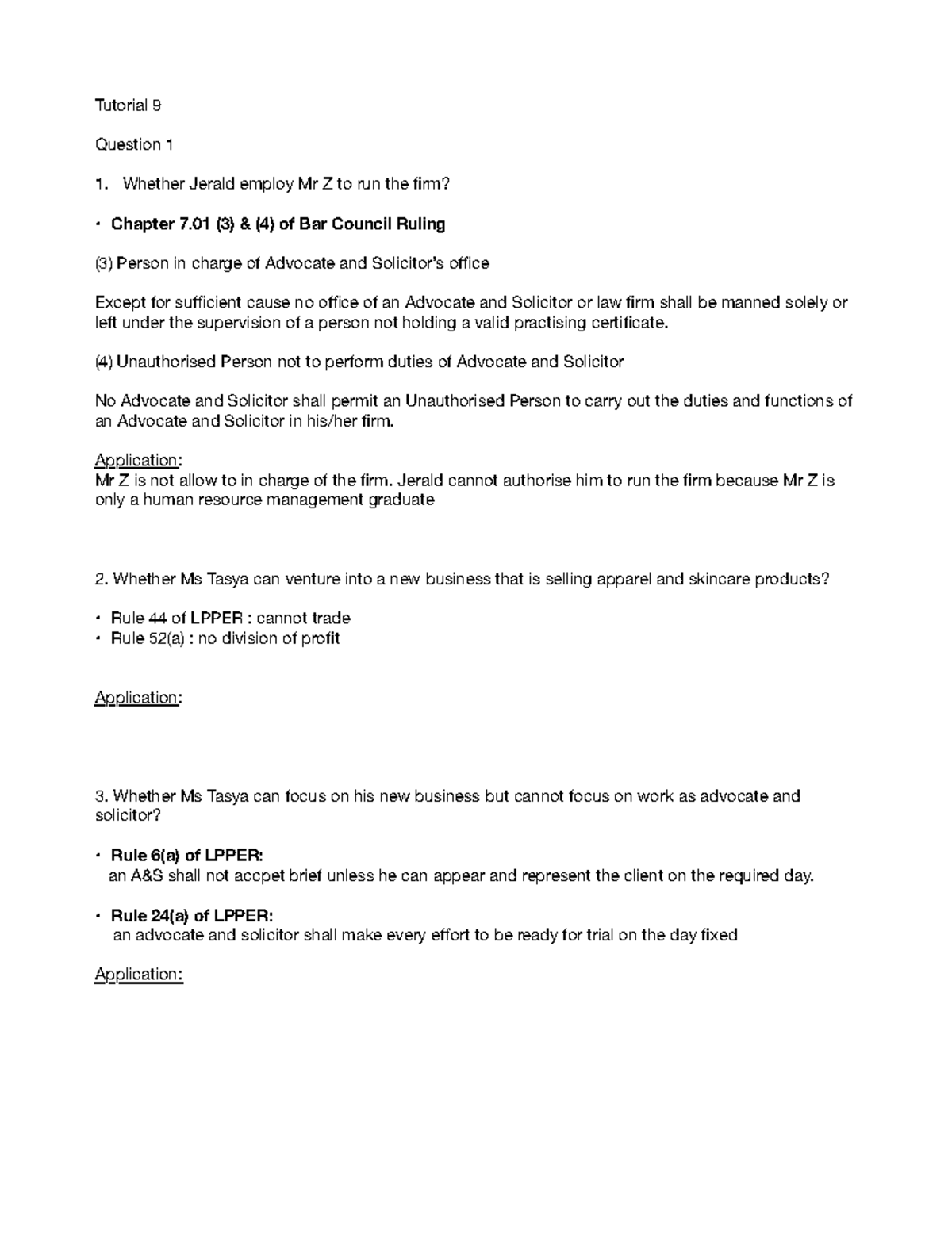 PP Tutorial 9 - Tutorial 9 Question 1 Whether Jerald employ Mr Z to run ...