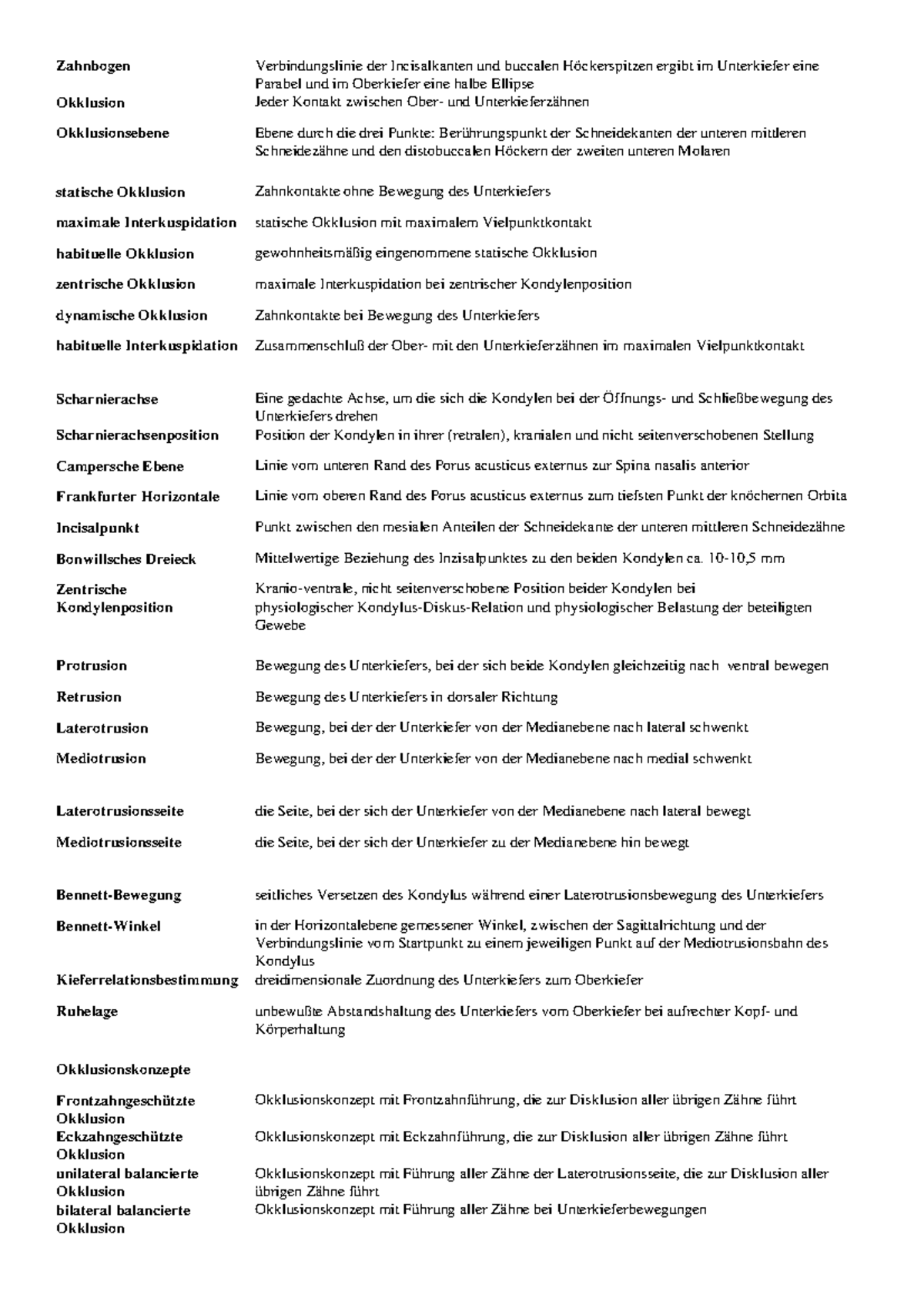Begriffe Okklusion - Zahnbogen Verbindungslinie der Incisalkanten und ...