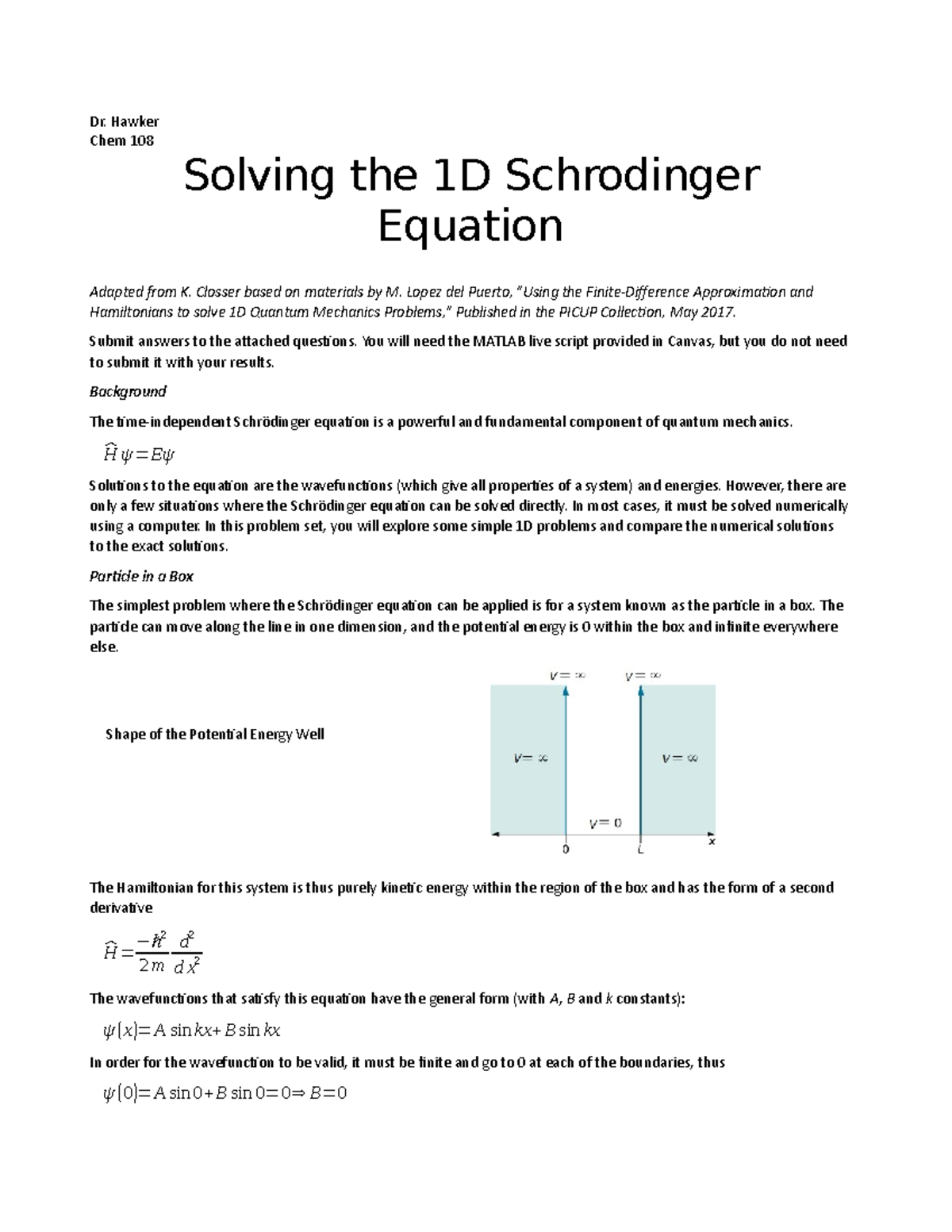 Student handout solving 1d schrodinger equation problem set - Dr ...