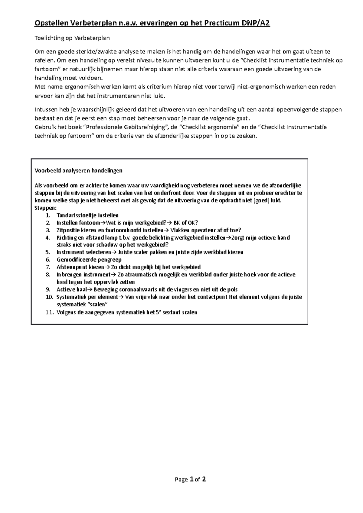 2022-08-26 Verbeterplan 1 DNP A2-Practicum 1 - Opstellen Verbeterplan n ...