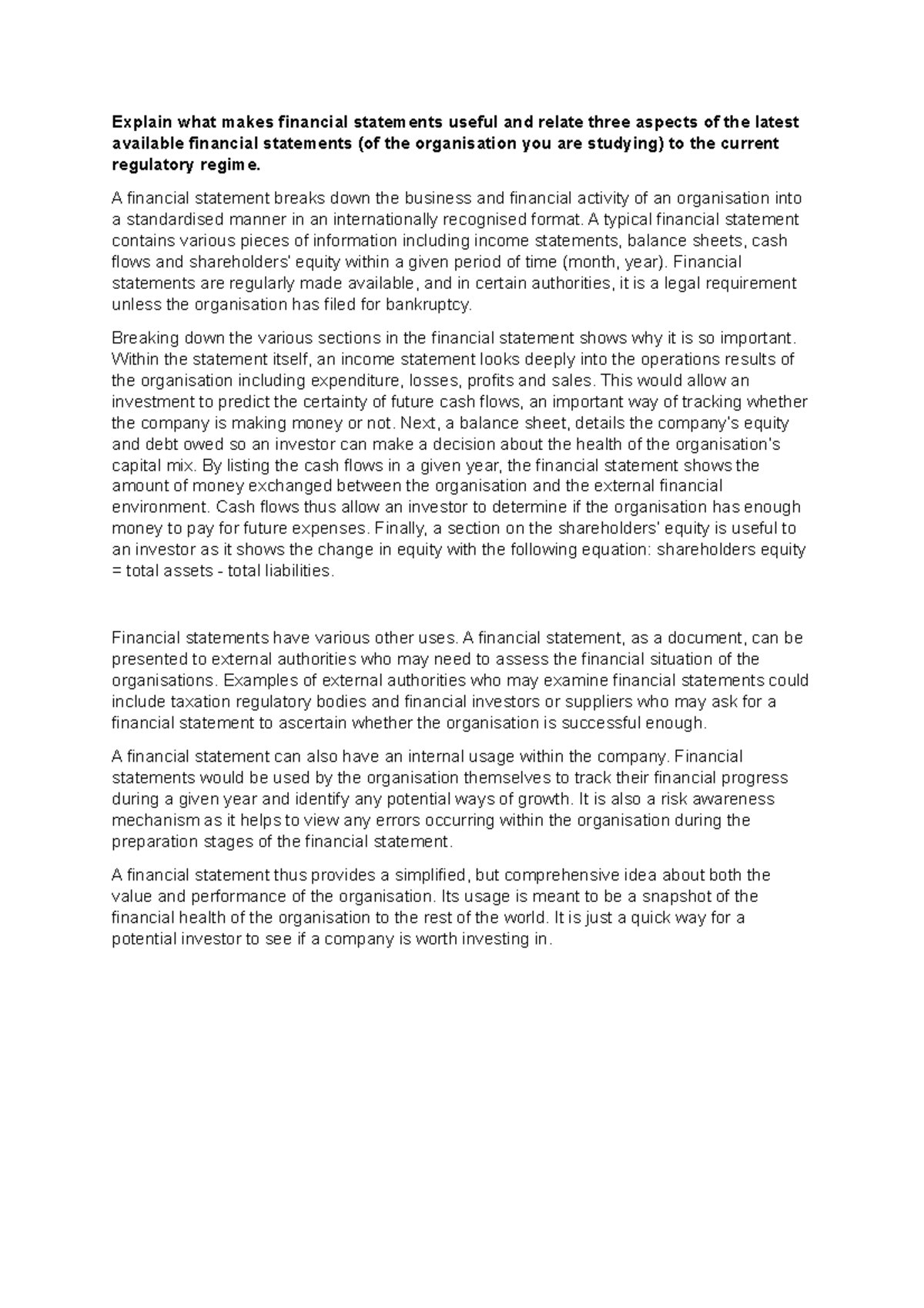 The importance of Financial Statements - Explain what makes financial ...