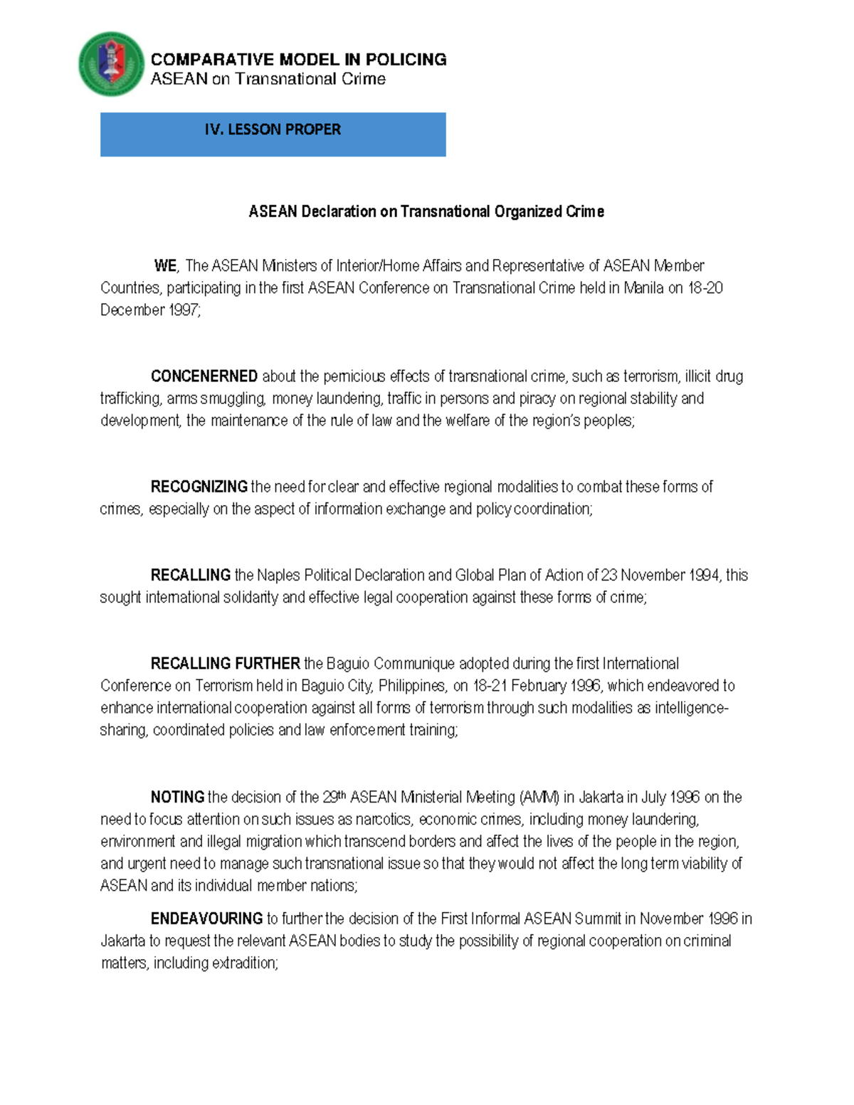 WEEK 10 Lecture - this module is good - COMPARATIVE MODEL IN POLICING ...