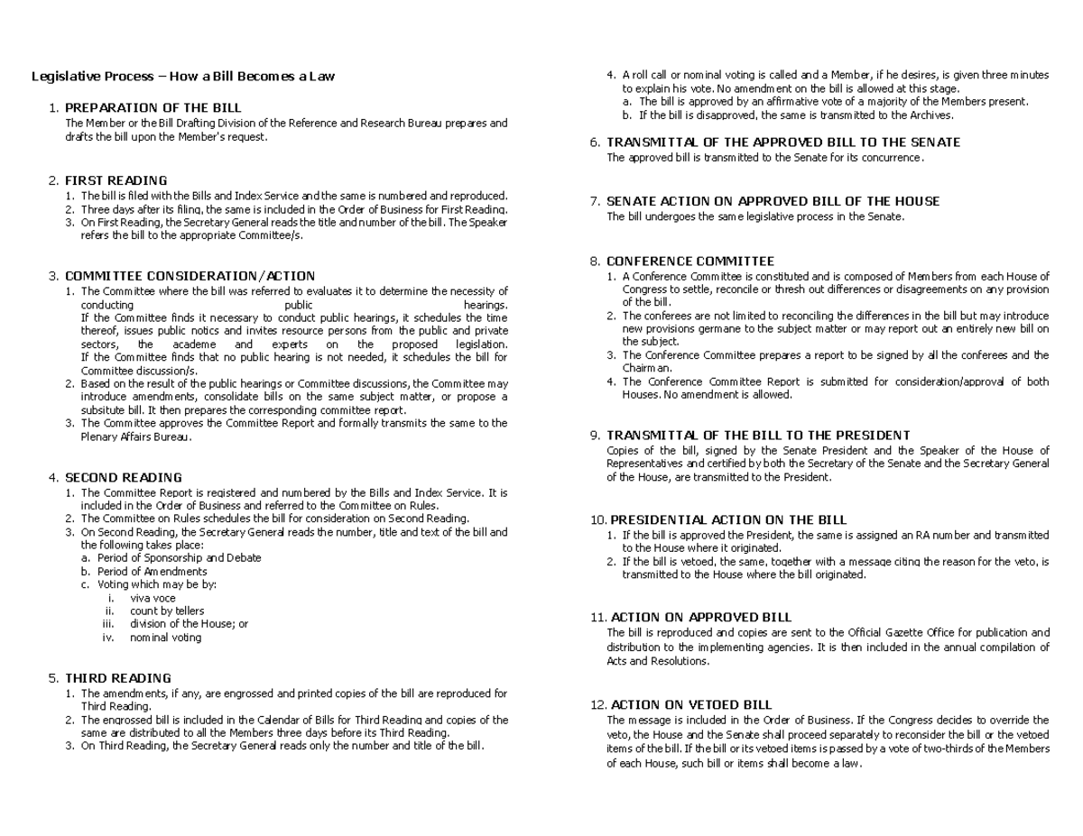Legislative Process - Summary Business Administration - Legislative ...