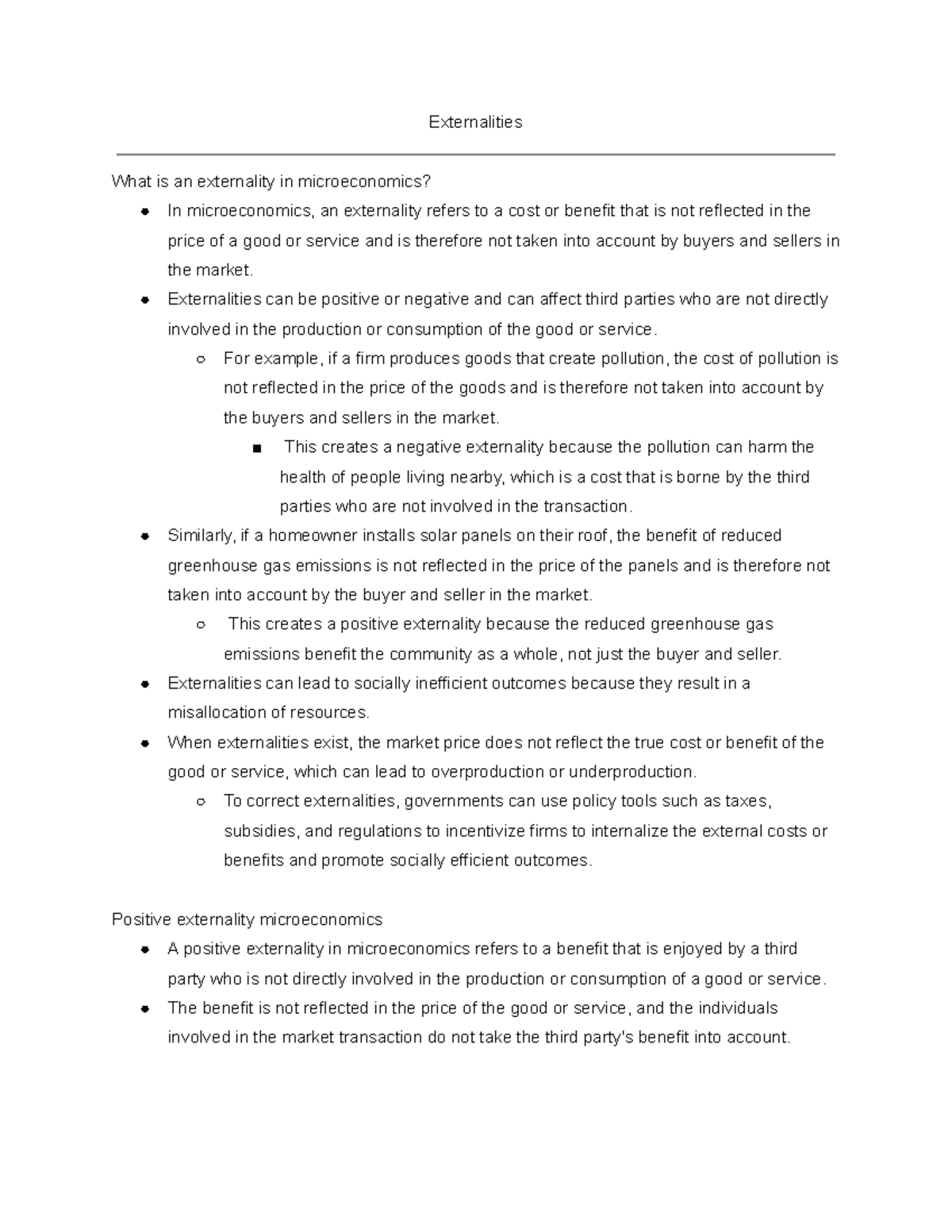 ECO 101 Externalities - Externalities What is an externality in ...