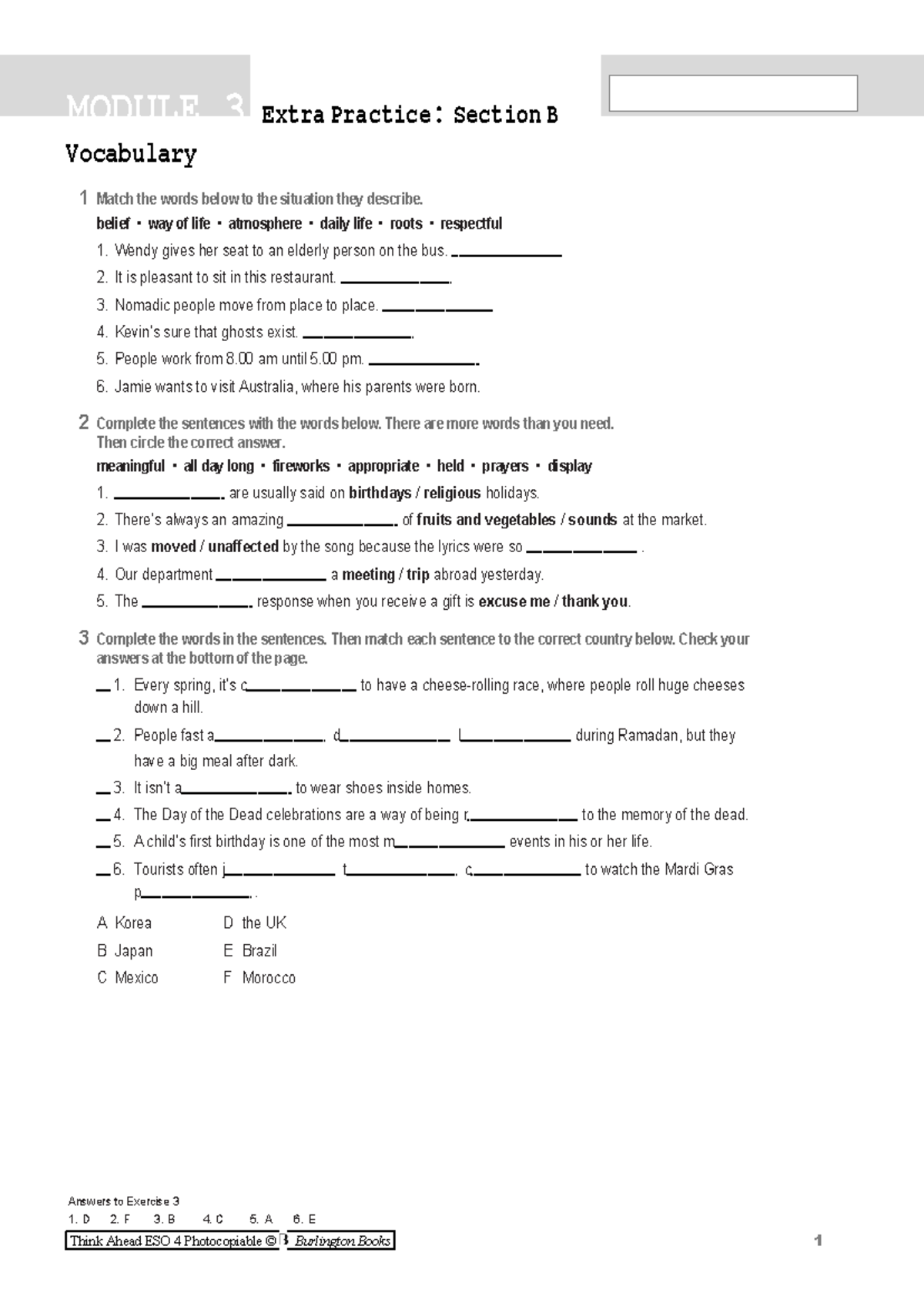 02thinkahead 4 xprac mod3b - Name: Vocabulary 1 Match the words below ...