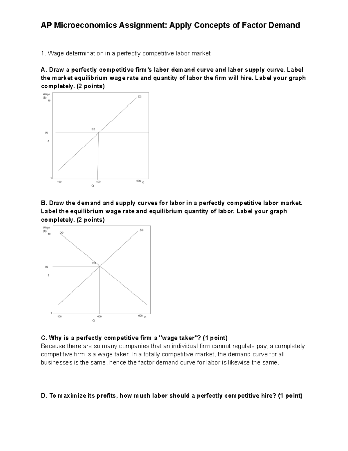 AP Microeconomics Assignment Apply Concepts of Factor Demand 2 - 1. Wage determination in a ...