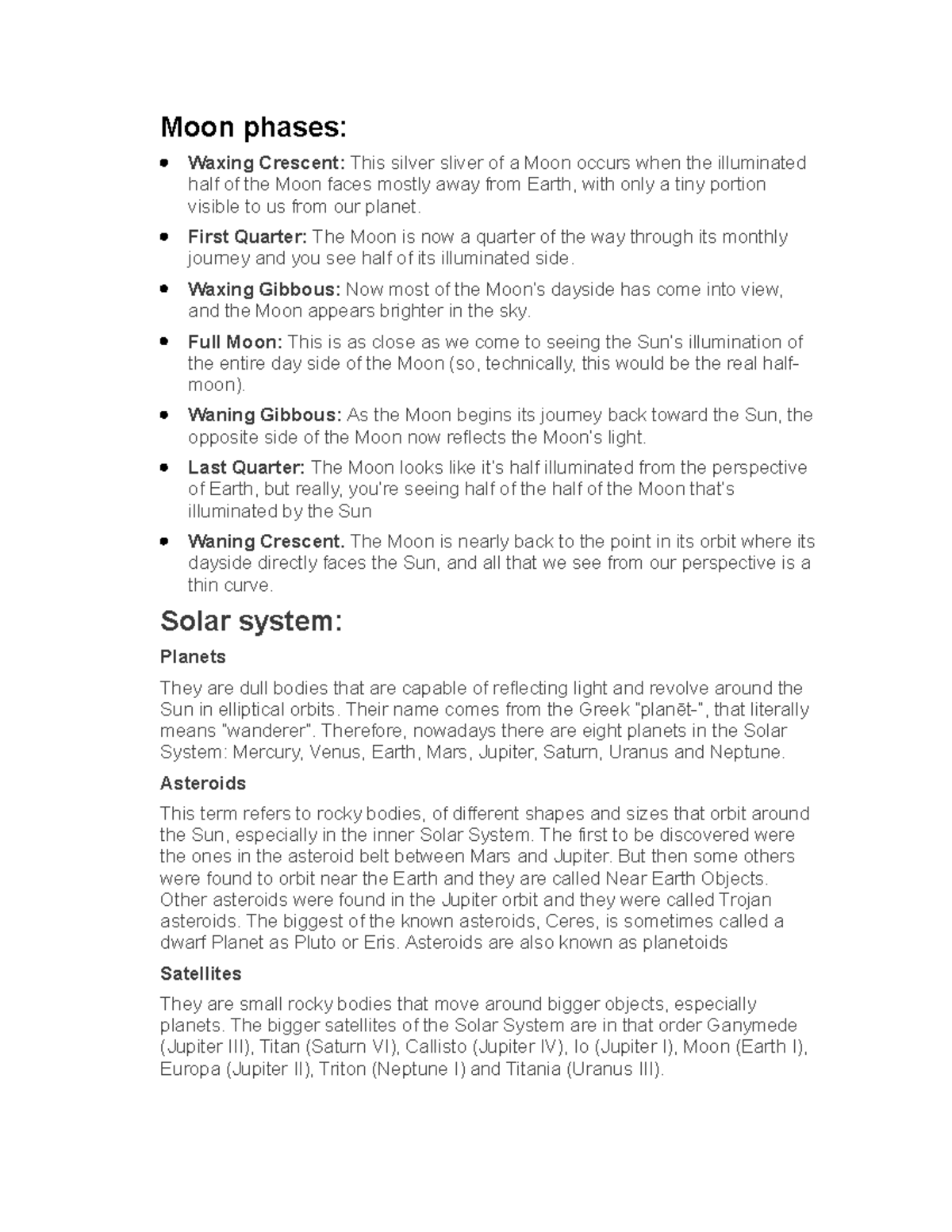 Evidence 1 (information) - Moon phases: Waxing Crescent: This silver ...