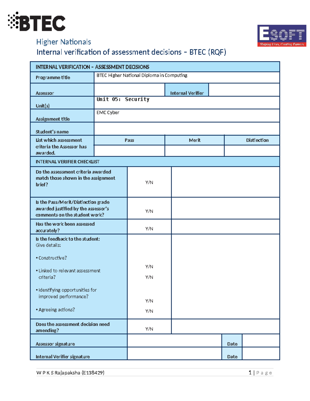 Kesh security - Higher Nationals Internal verification of assessment decisions – BTEC (RQF ...