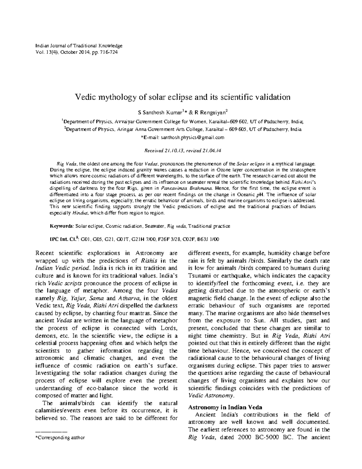 50237 Science and Astronomy IJTK 13(4) 716-724 - Indian Journal of ...