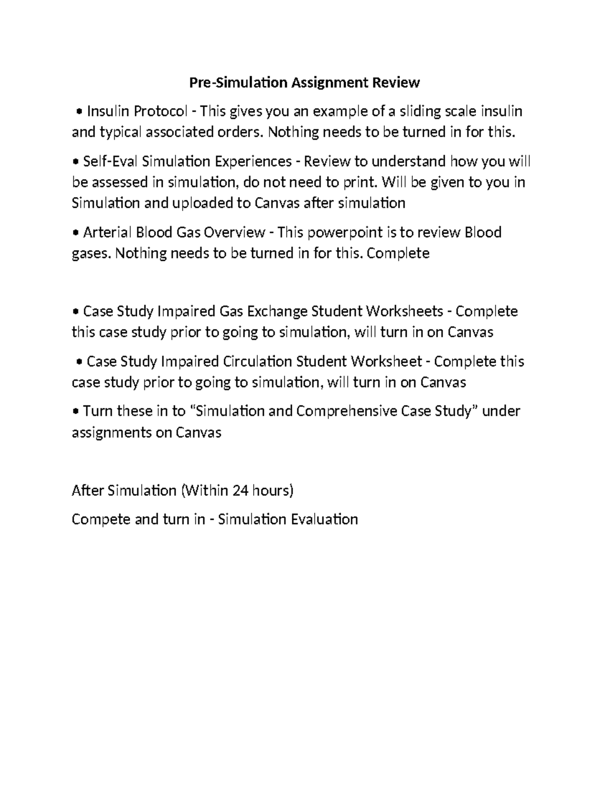 Pre-Simulation Assignment Instructions - Pre-Simulation Assignment Review Insulin Protocol ...