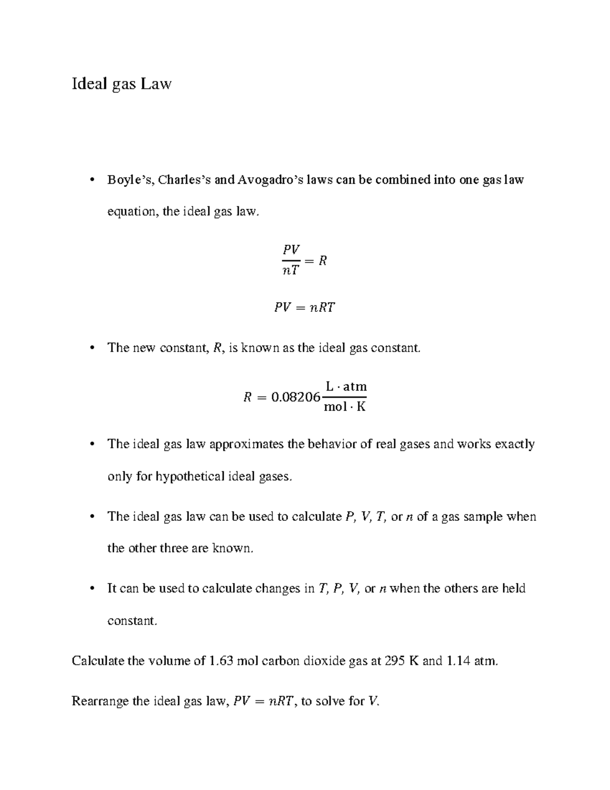 Ideal gas Law - Ideal gas Law Boyle’s, Charles’s and Avogadro’s laws ...