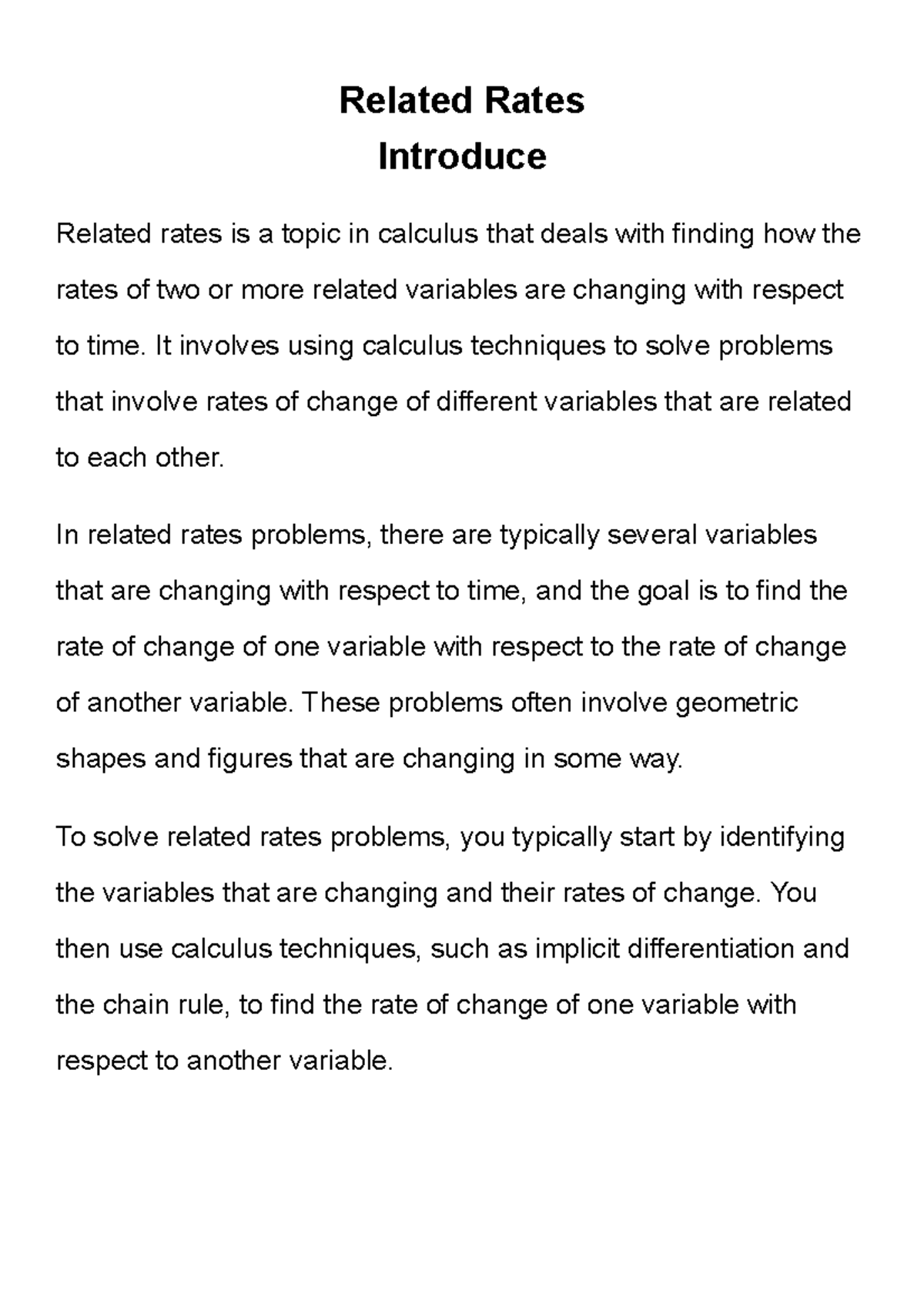 Related Rates Introduce - Related Rates Introduce Related rates is a ...