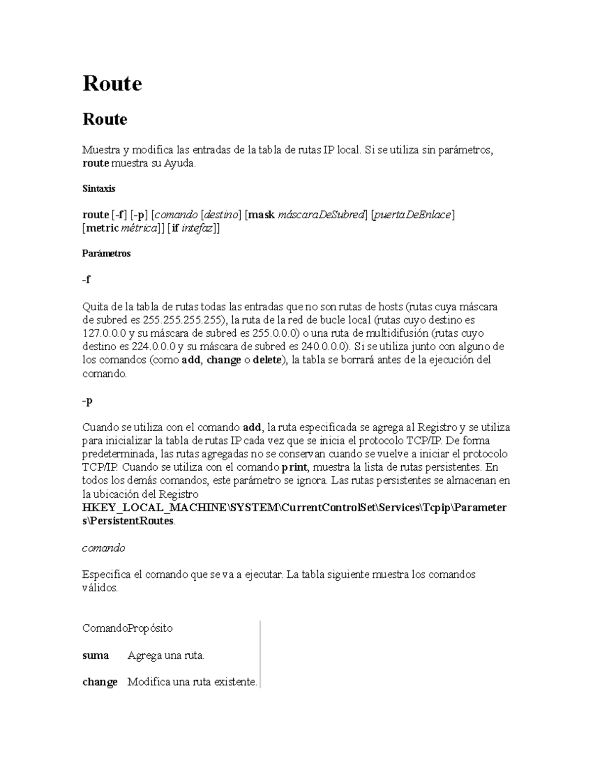 Route - Resumen rápido y básico sobre cada comando. - Route Route ...