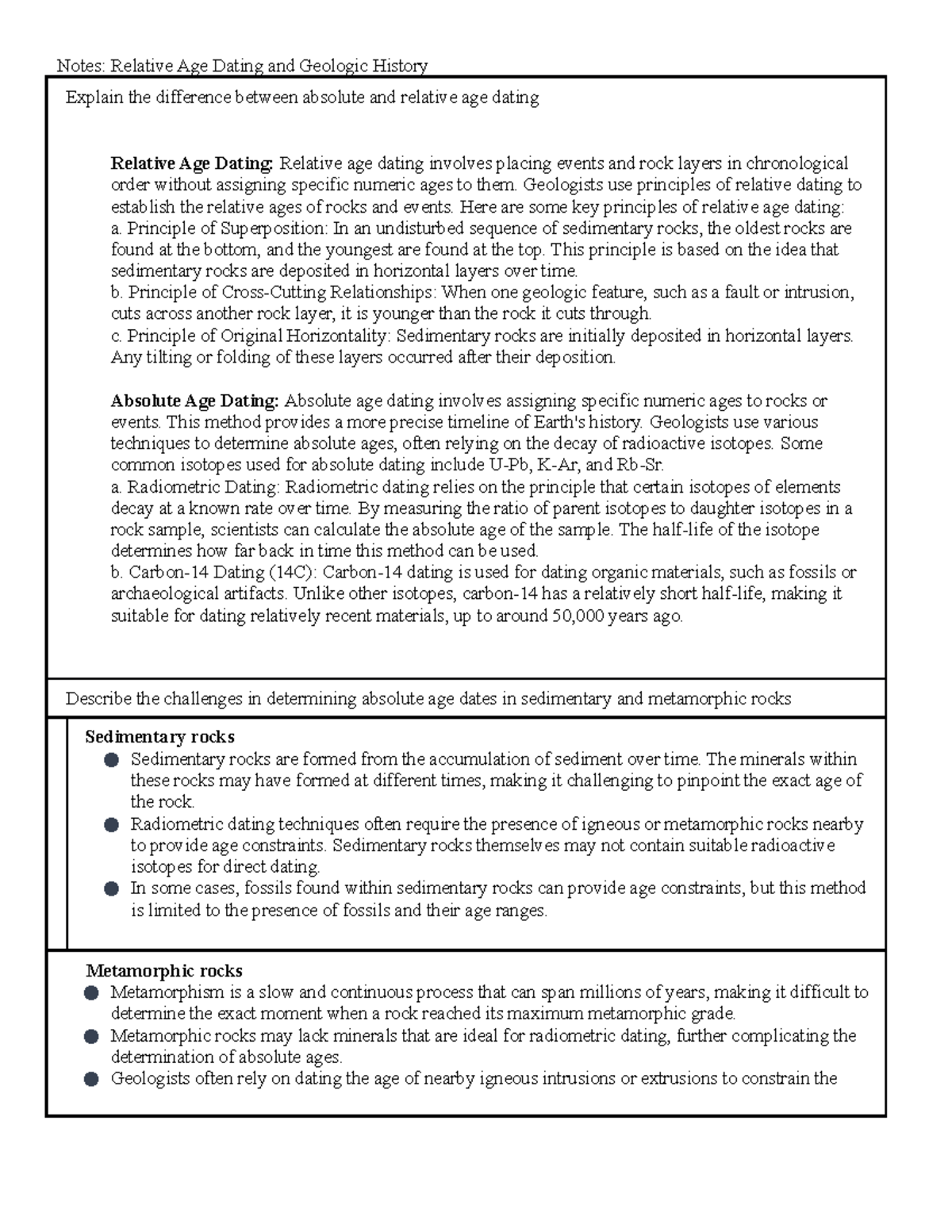 Module 8 Relative Age Dating - Notes: Relative Age Dating and Geologic ...
