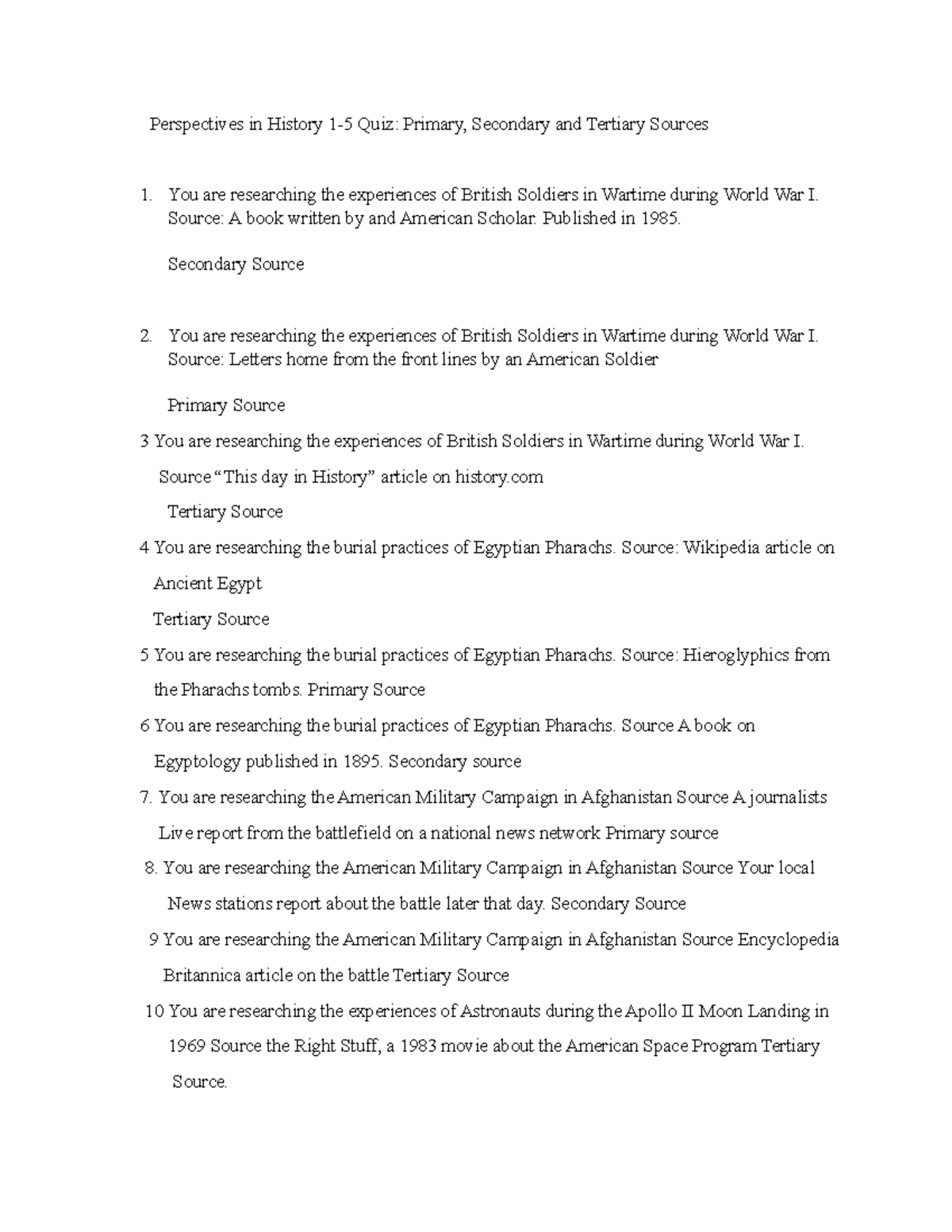 Perspectives in History 1-5 Primary Secondary and Tertiary Sources ...