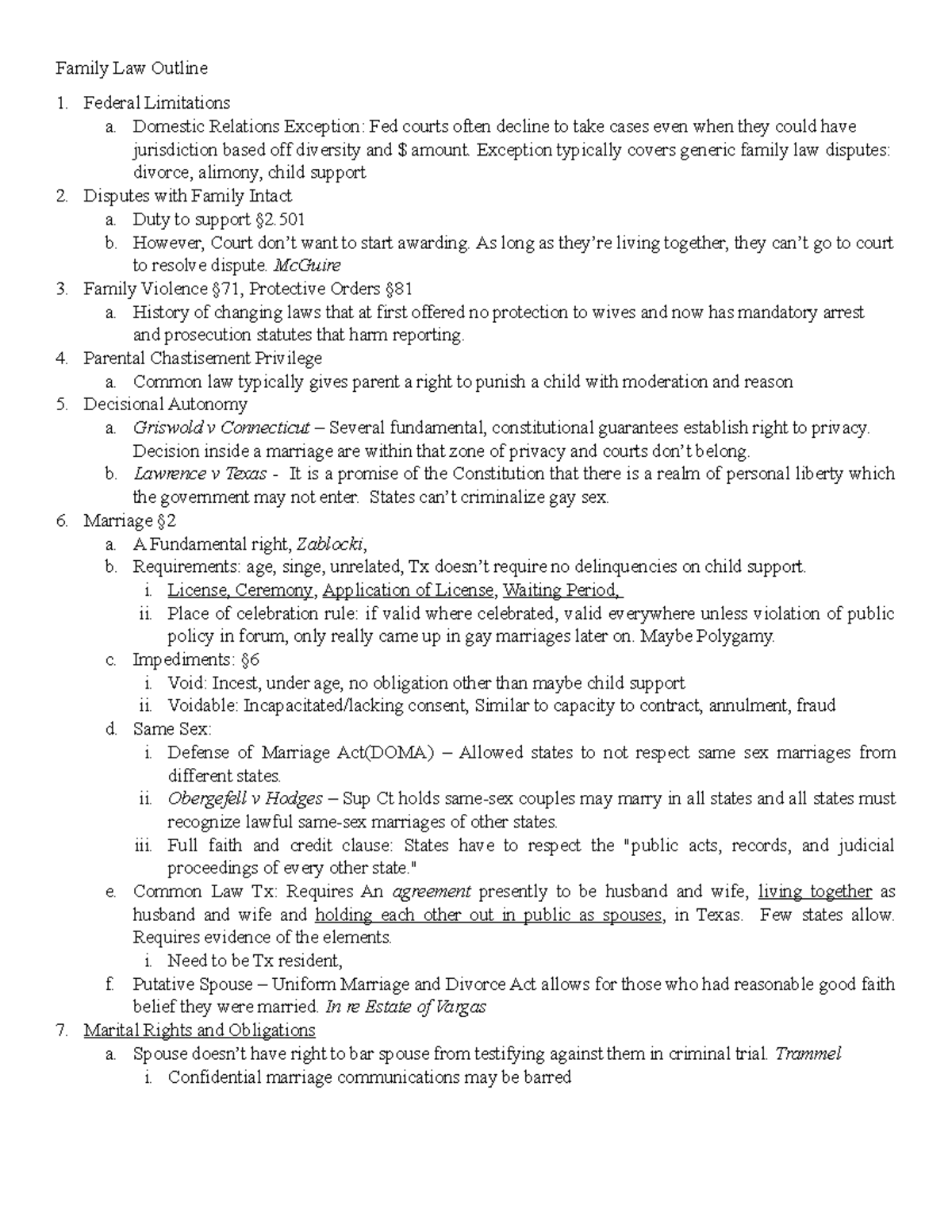 Fam Law Attack Outline - Family Law Outline Federal Limitations a ...