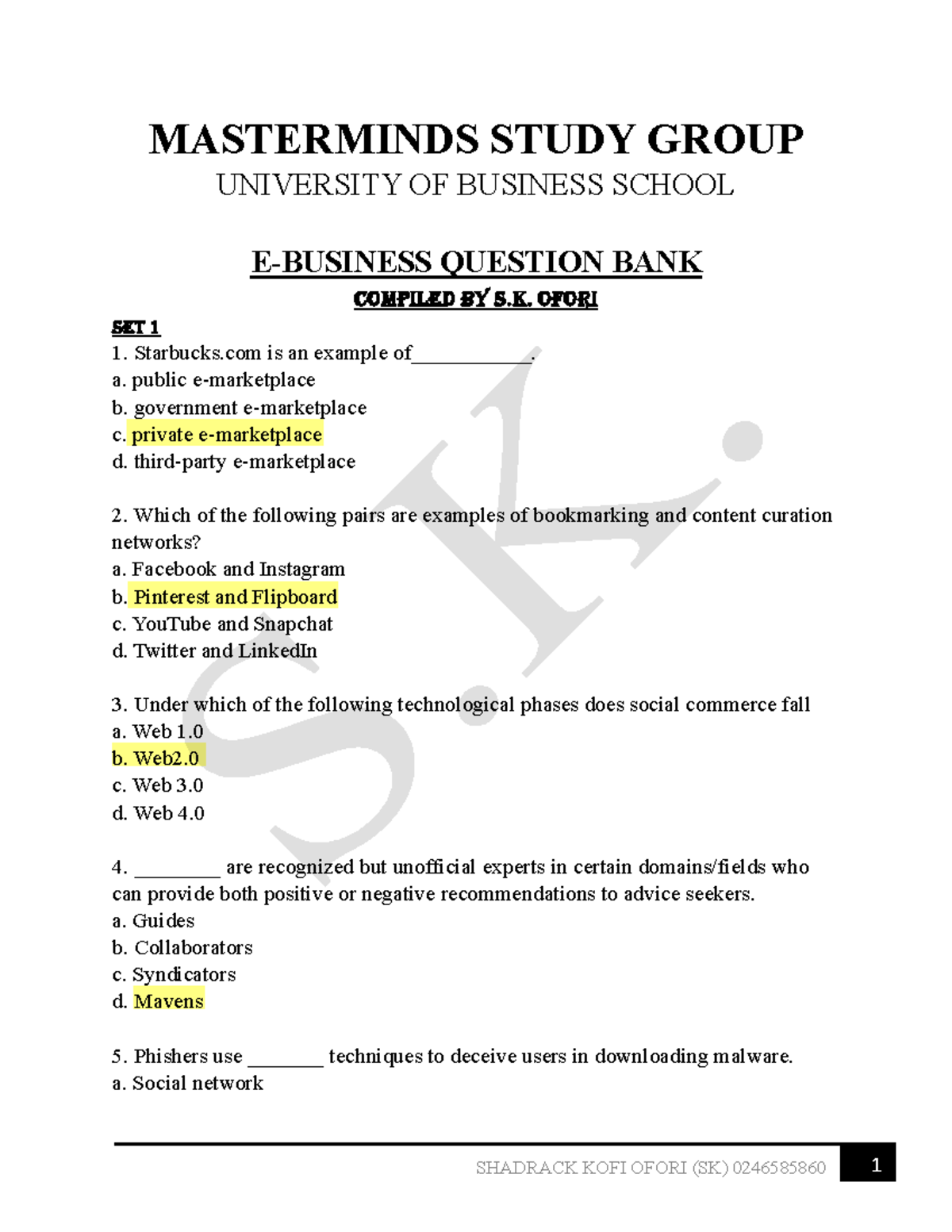 E- Business Question - MASTERMINDS STUDY GROUP UNIVERSITY OF BUSINESS ...