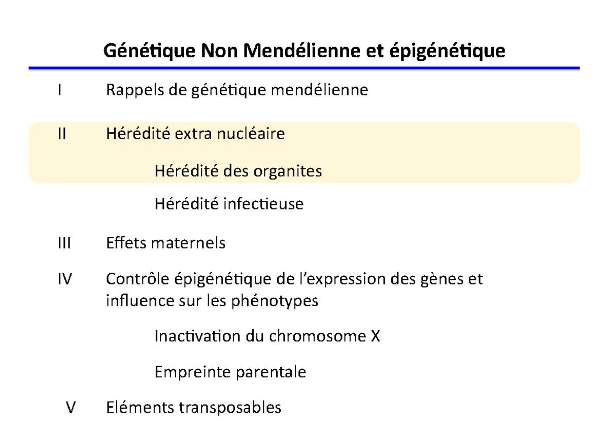 Génétique 2B-CM2 Gn M Heredite Cytoplasmique-HB - I Rappels de géné-que mendélienne II Hérédité ...