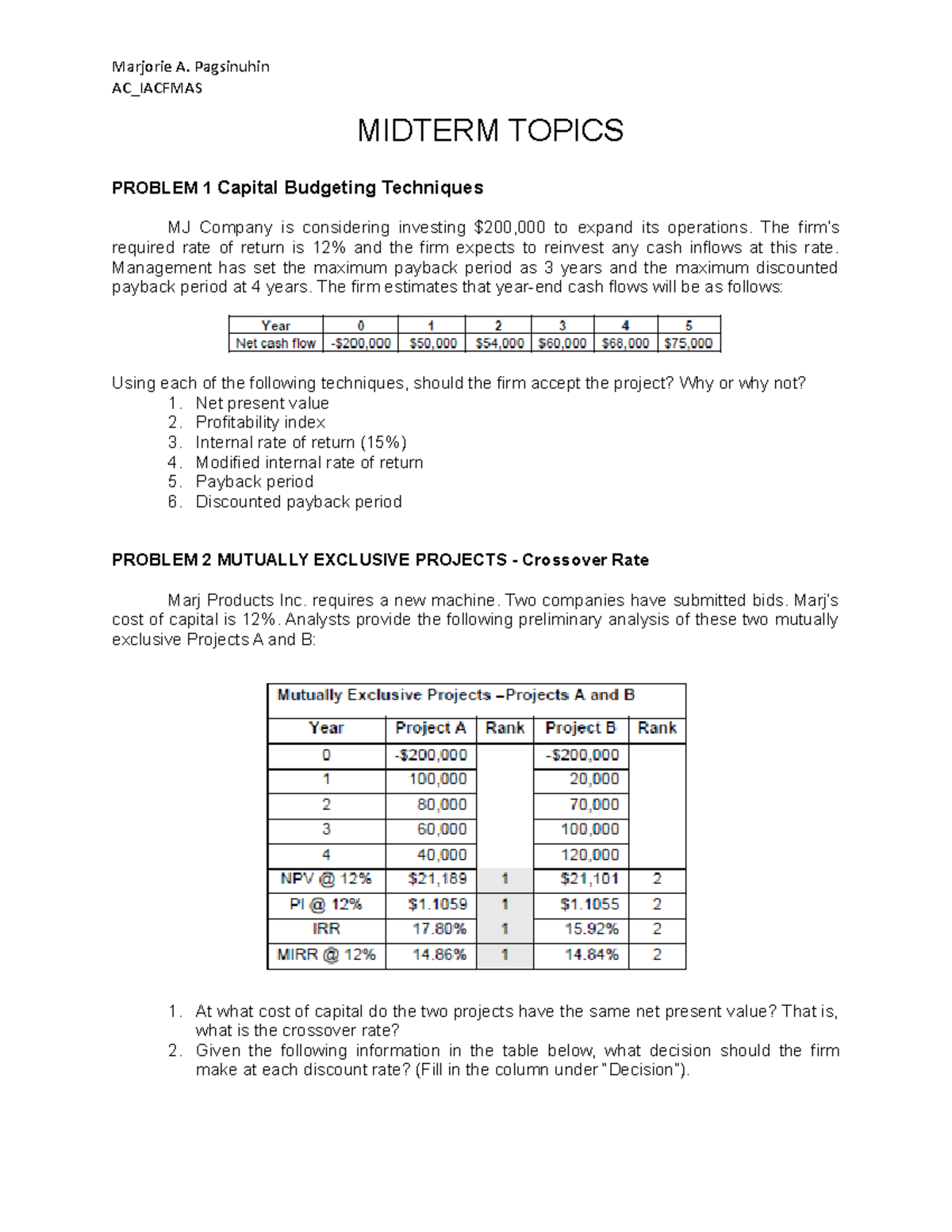 MAS Project Questions Midterms - AC_IACFMAS MIDTERM TOPICS PROBLEM 1 ...