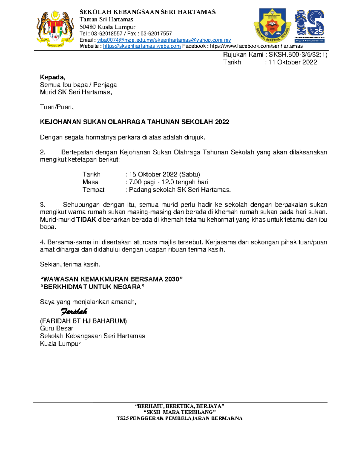 Surat makluman Kejohanan Sukan Olahraga Sekolah 2022 - SEKOLAH ...