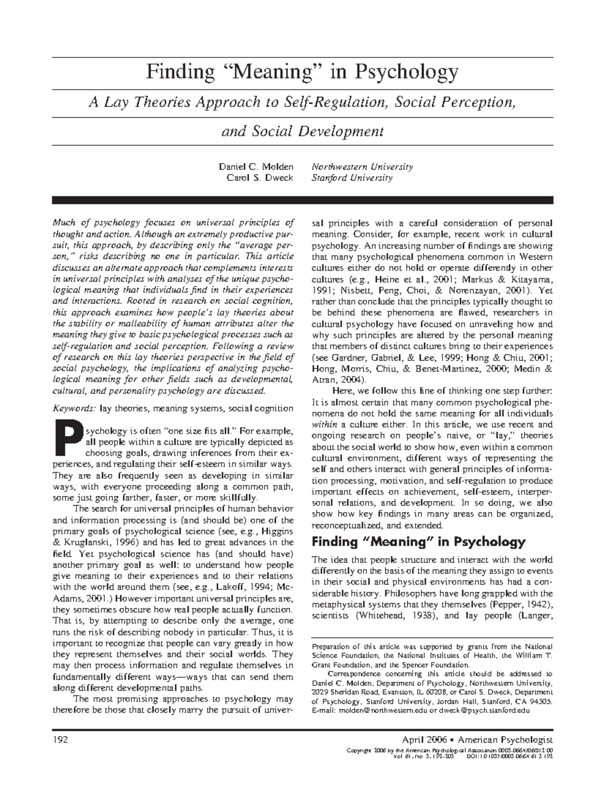 Molden meaning in psychology - Finding “Meaning” in Psychology A Lay ...