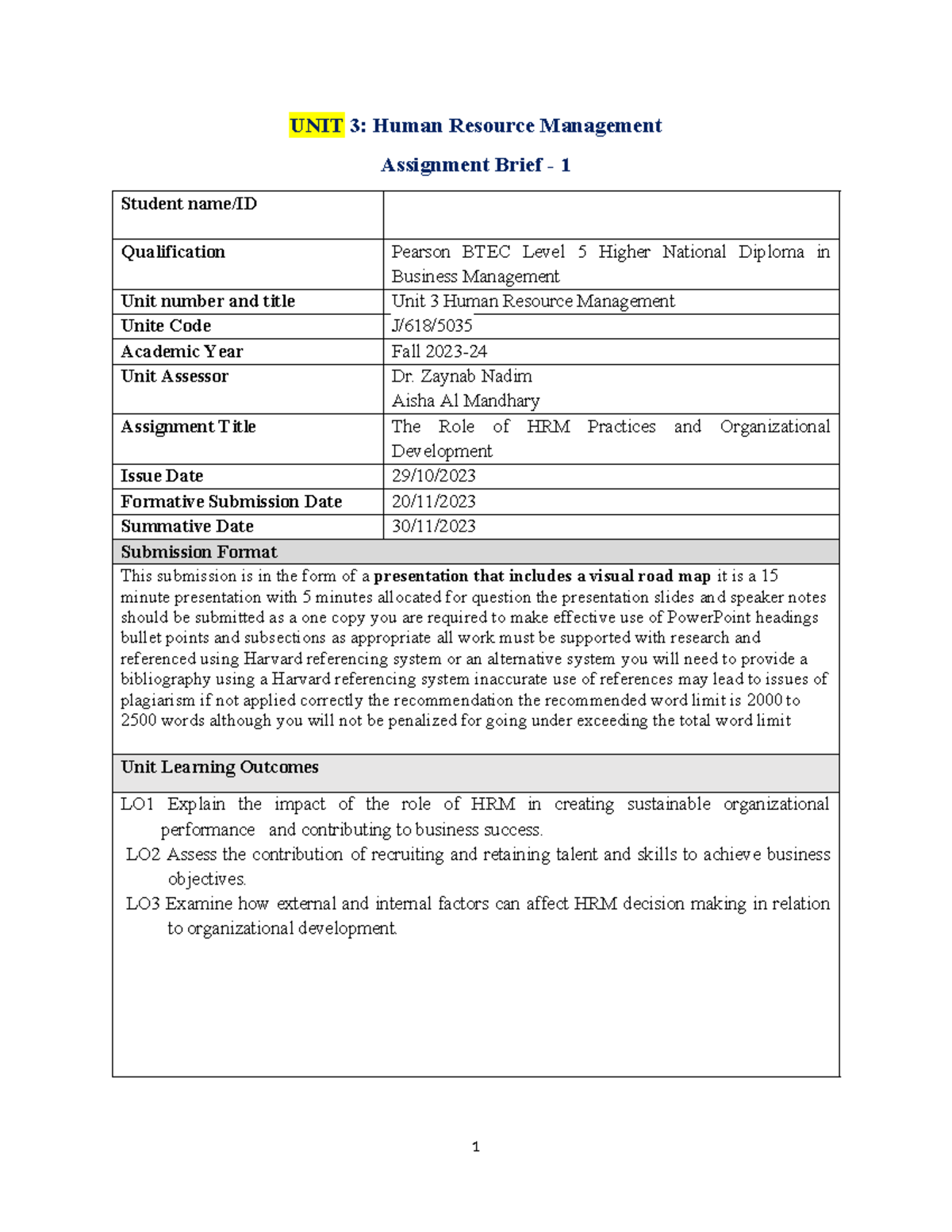 Attachment 1 - Assignment on development studies - UNIT 3: Human Resource Management Assignment ...