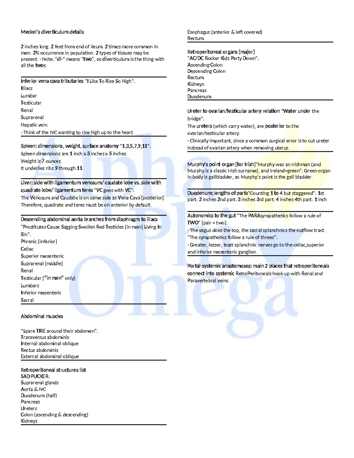 4th LE Super Useful Mnemonics - Meckel's diverticulum details 2 inches long. 2 feet from end of ...