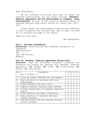Survey Questionnaire for Research - College of Management SURVEY ...