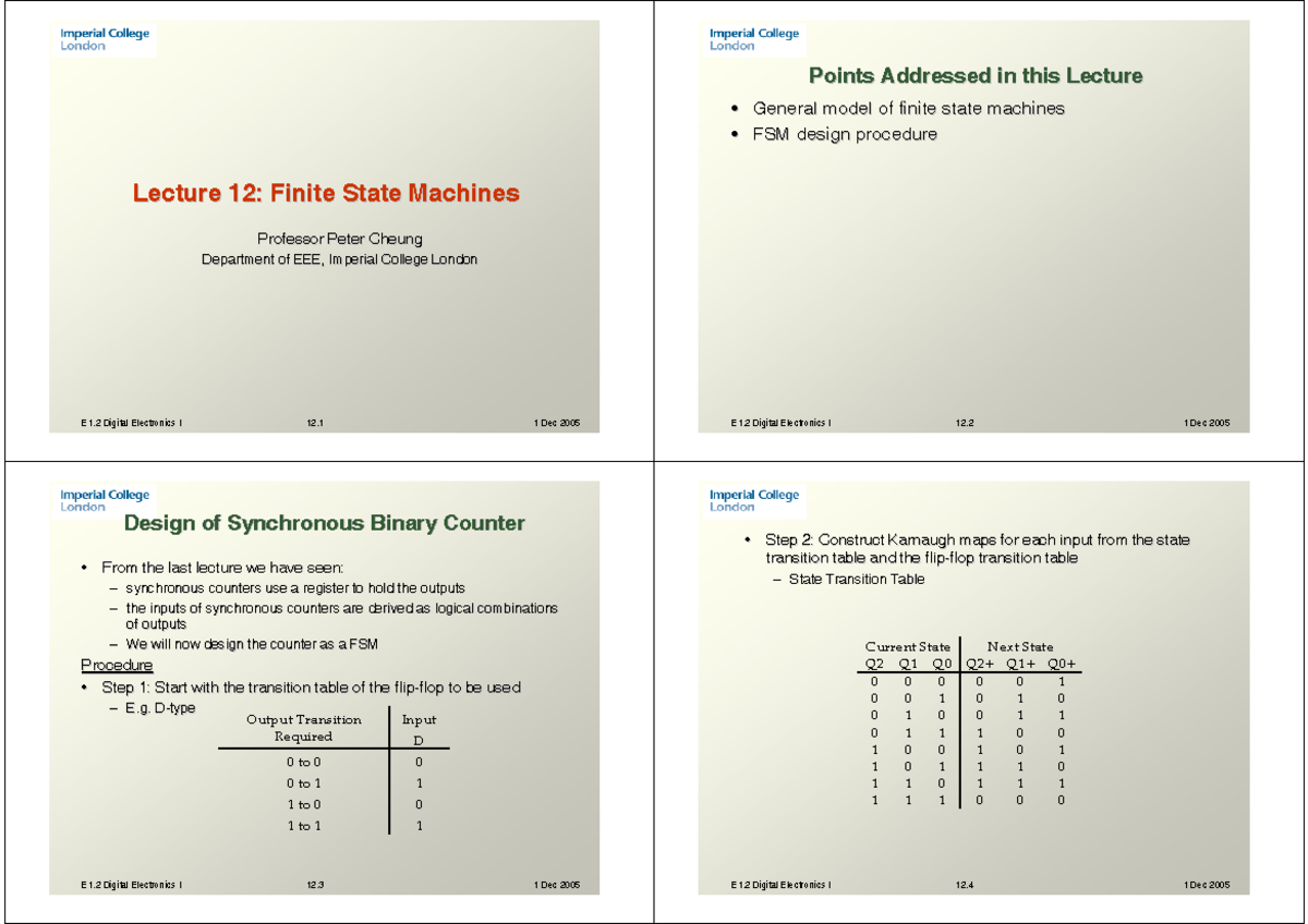 Lecture 12-Finite State Machines - E1 Digital Electronics I 12 1 Dec ...