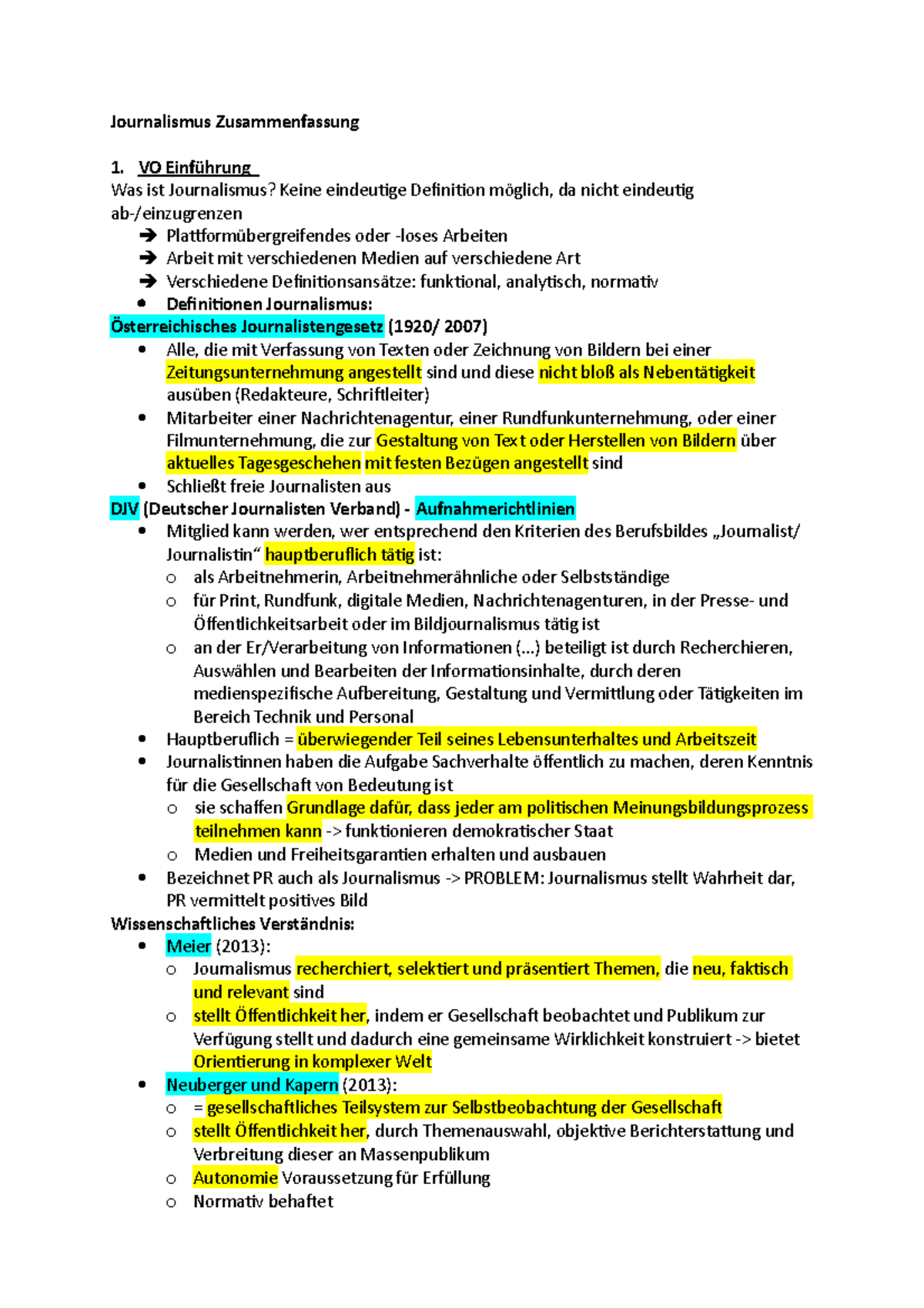 Gesko JOUR Zusammenfassung - Journalismus Zusammenfassung VO Einführung Was ist Journalismus ...