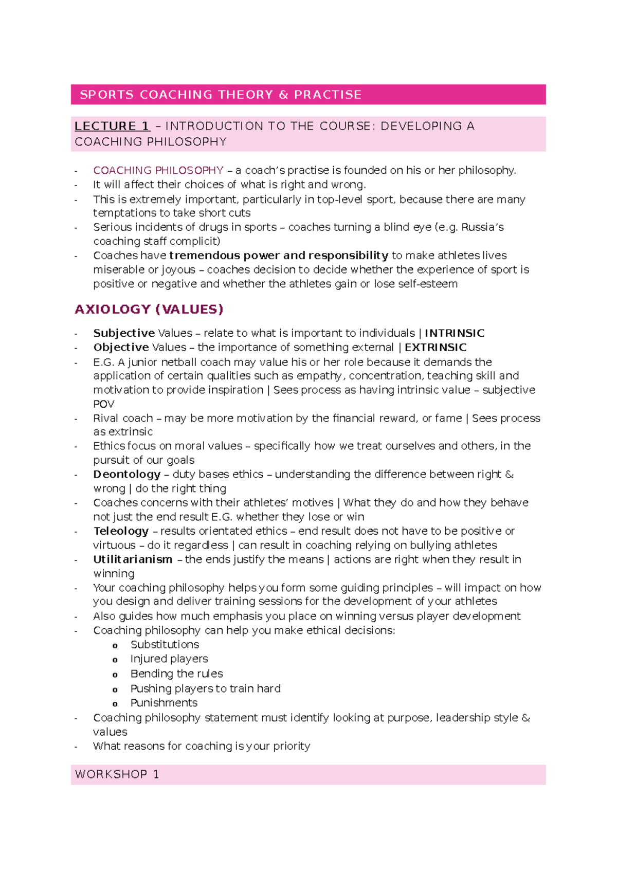 Sports Coaching Theory Lecture Notes - SPORTS COACHING THEORY ...