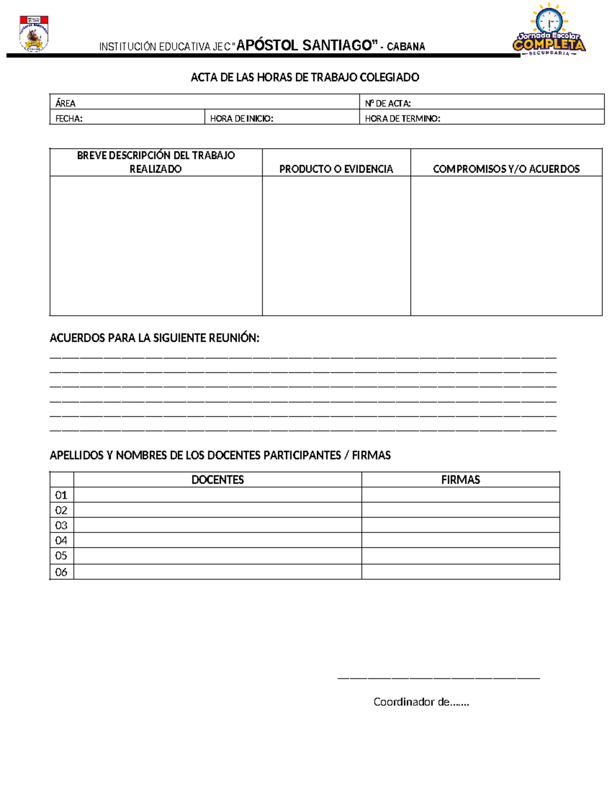 ACTA Sugerida DE Trabajo Colegiado Colegiado Modelo - INSTITUCIÓN ...