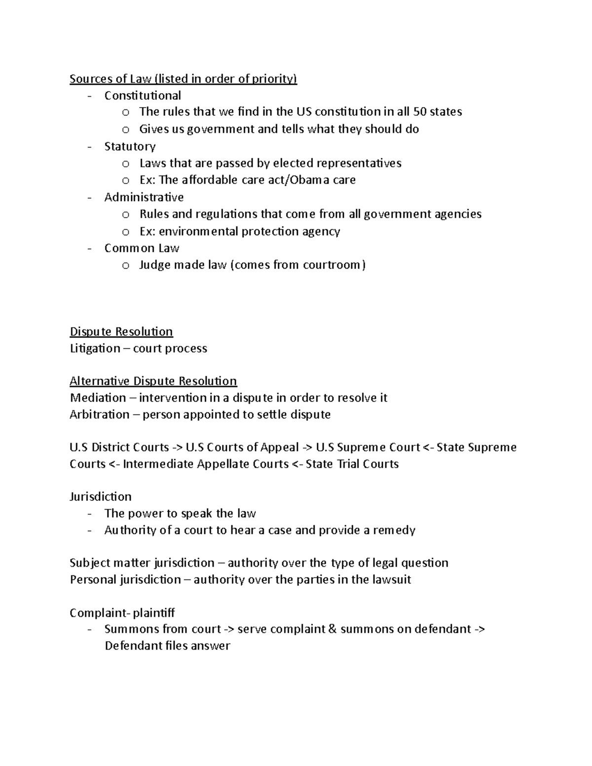 Introduction to Sources of Law - Sources of Law (listed in order of ...
