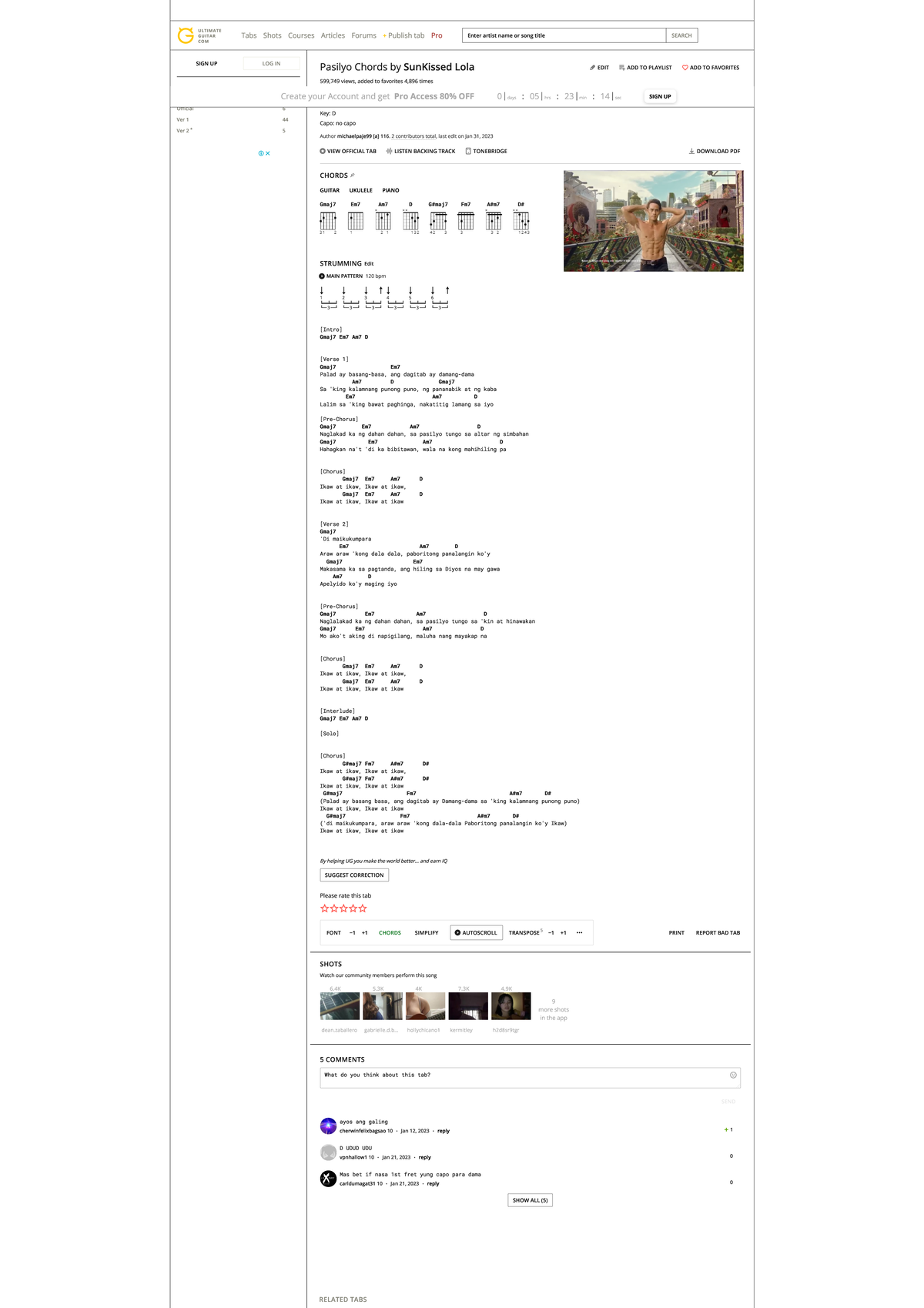 Pasilyo Chords by Sun Kissed Lola @ Ultimate-Guitar - Tabs Shots ...